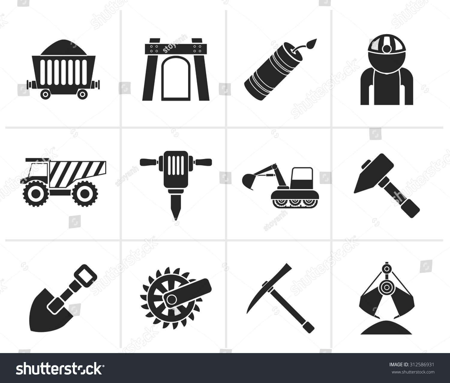 Black Mining Quarrying Industry Objects Icons Stock Vector 312586931 ...