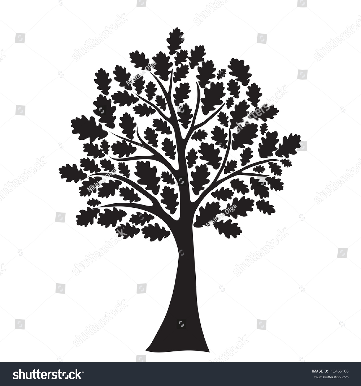 Black Oak Tree Stylized Vector Design Stock Vector (Royalty Free) 113455186