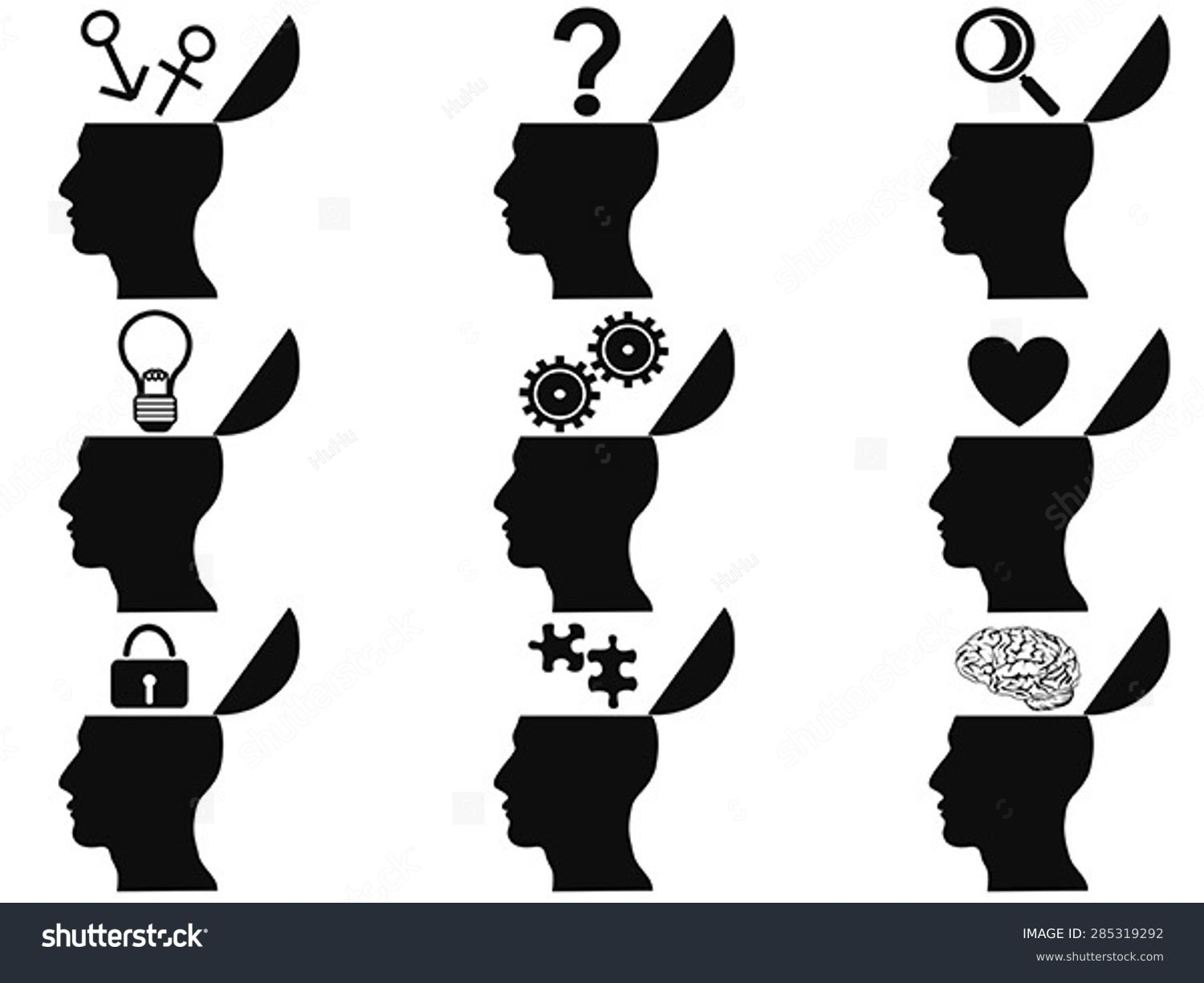 Black Open Human Head Icons Set Stock Vector (Royalty Free) 285319292