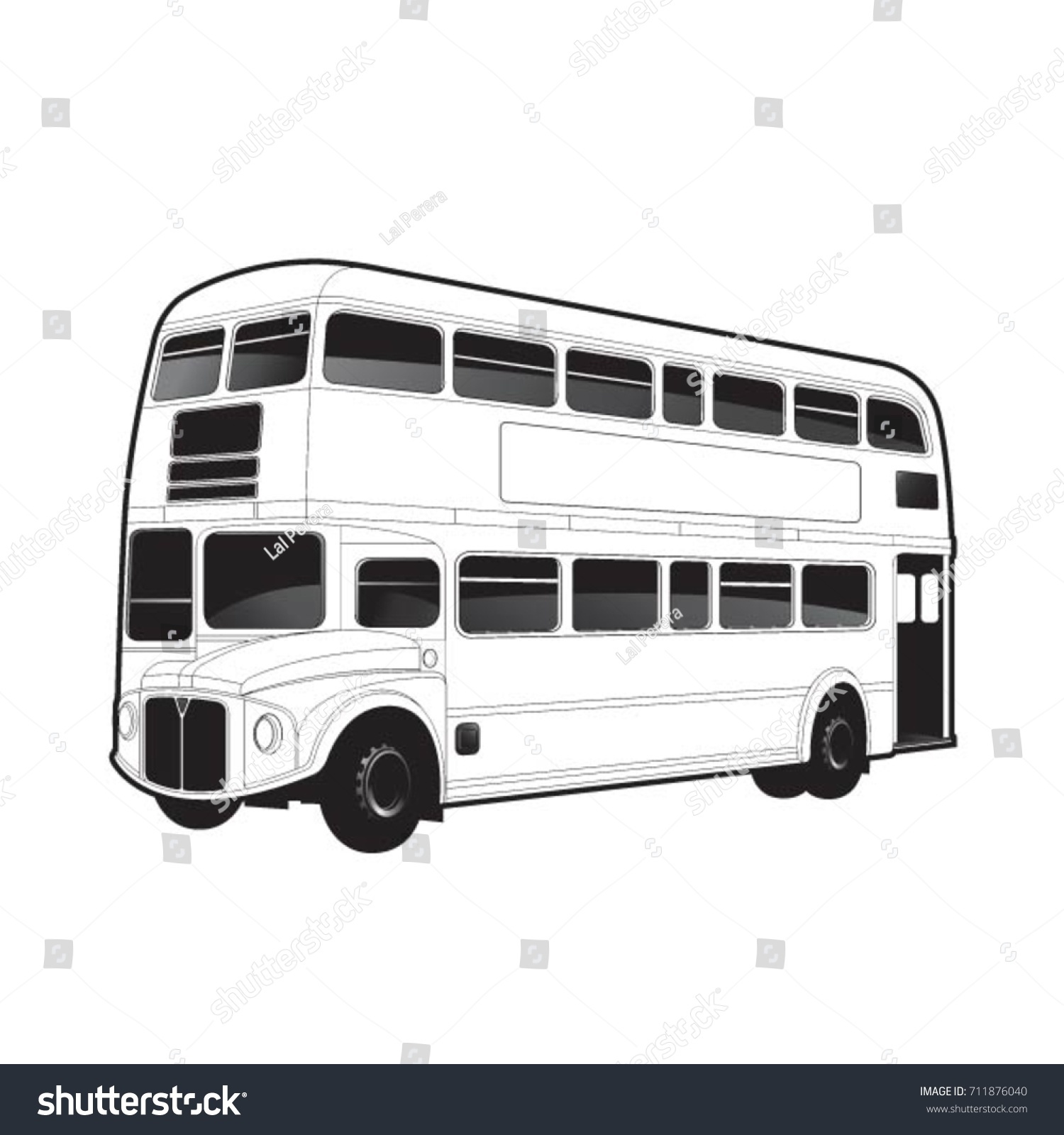 Black Outline Double Decker Busvector Drawing 스톡 벡터(로열티 프리) 711876040 ...