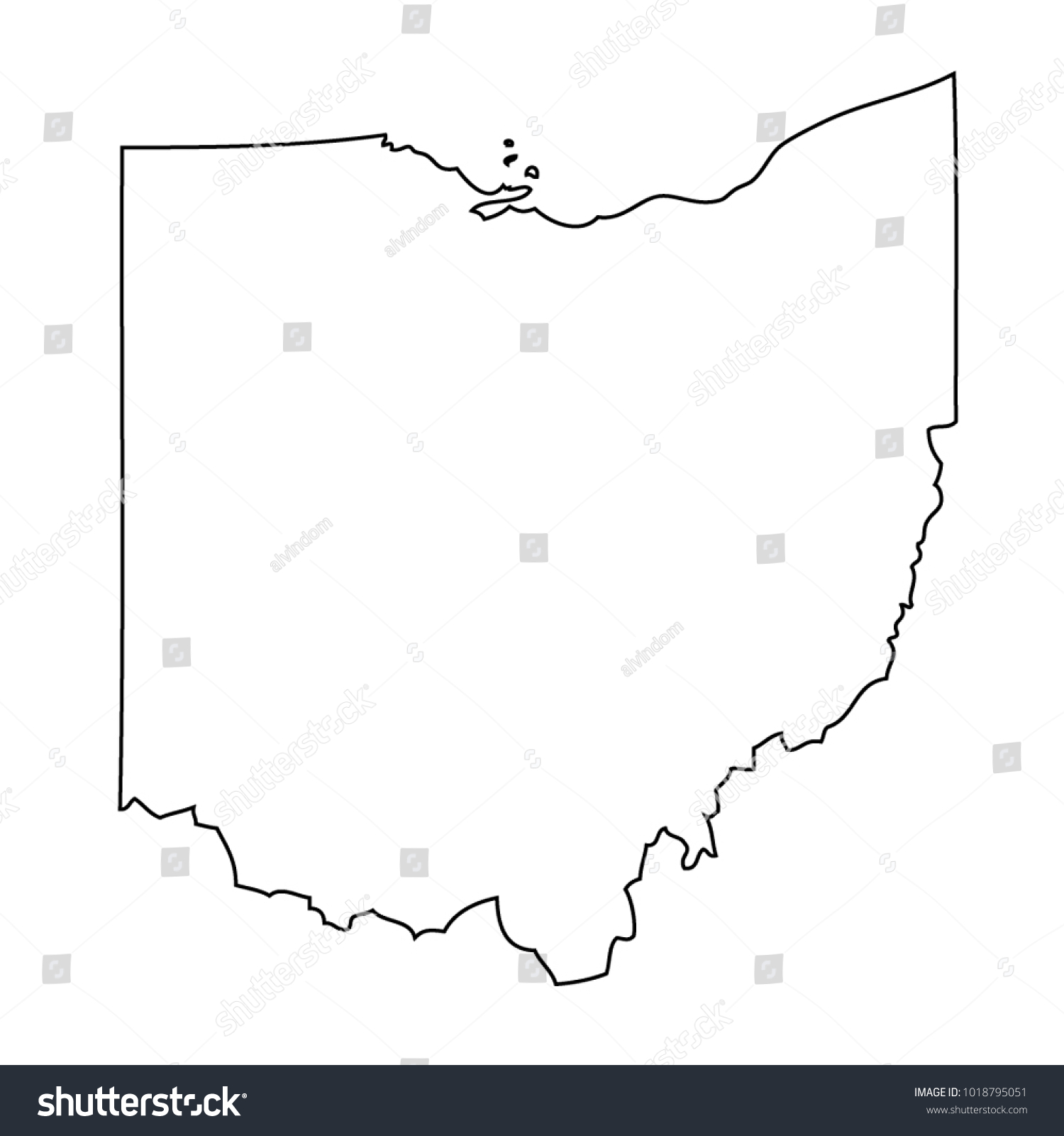 Black Outline Map State Usa Ohio Stock Vector (Royalty Free) 1018795051