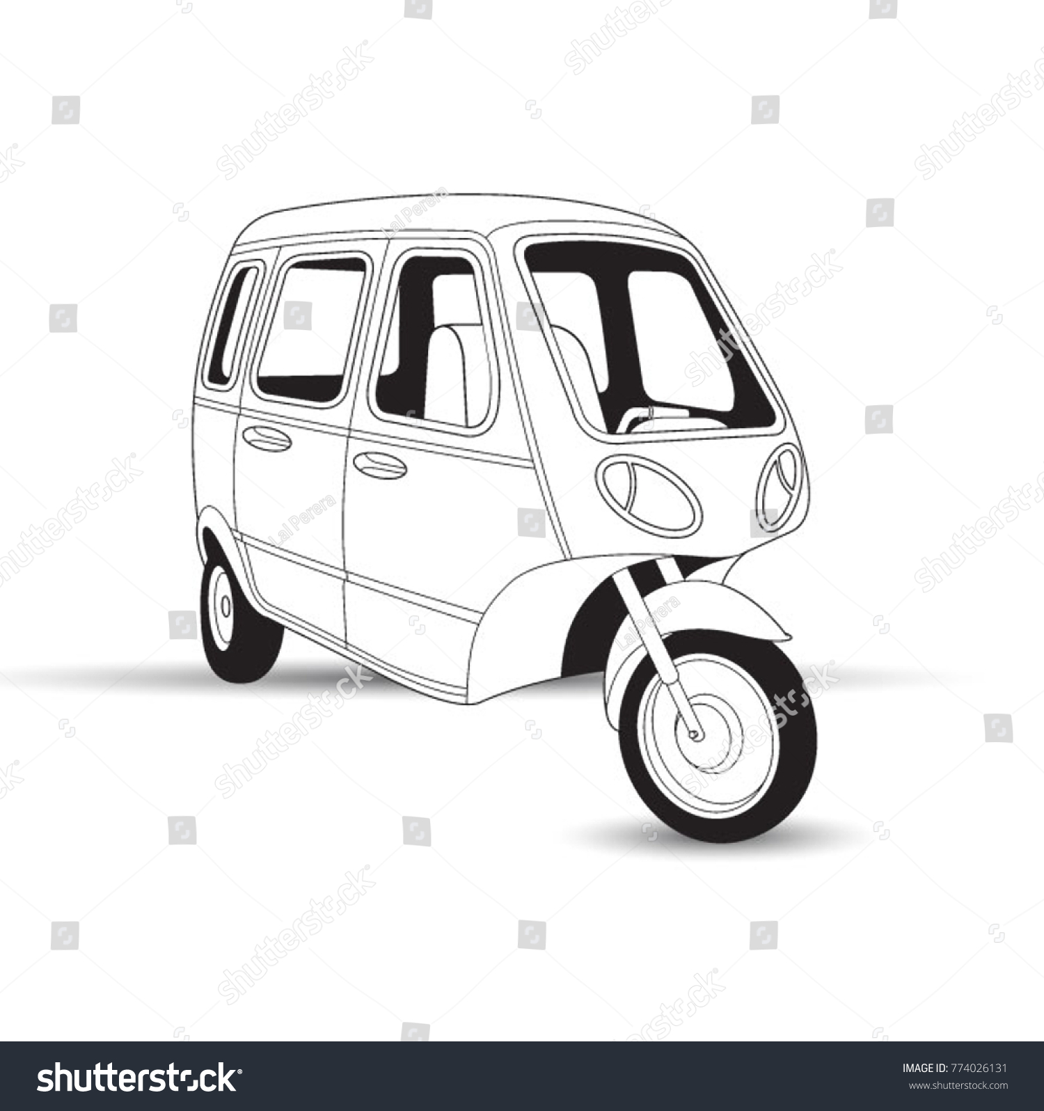 Black Outline Three Wheeler Vector Drawing: เวกเตอร์สต็อก (ปลอดค่า ...