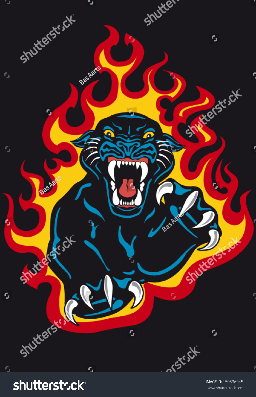 Black Panther Attack Fire Flames Vector Stock Vector (Royalty Free ...