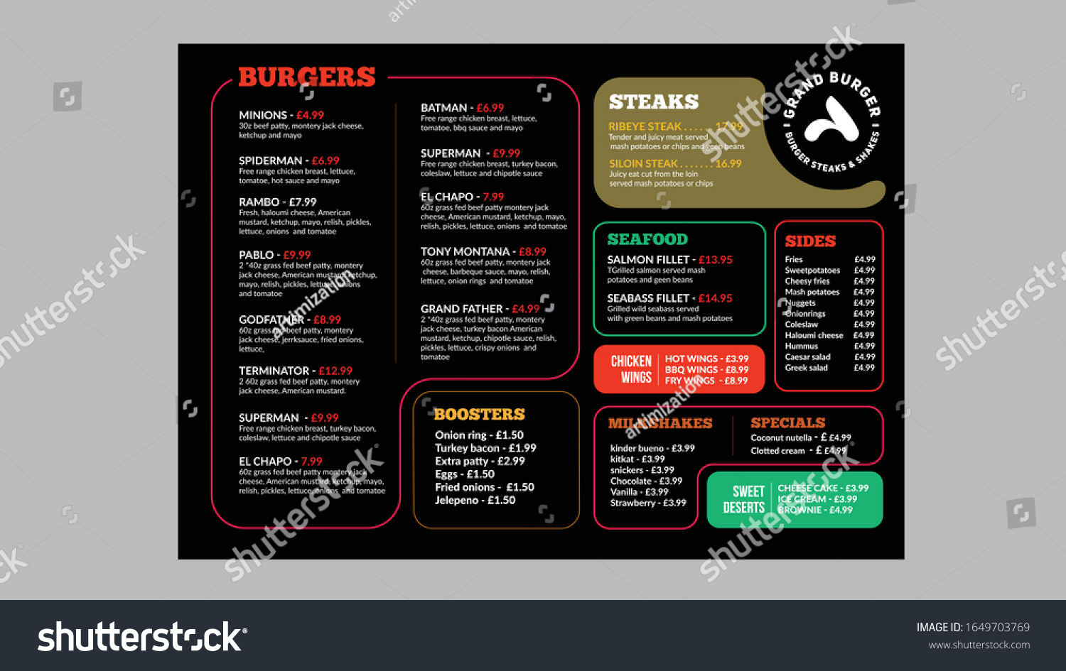 Black Restaurant Menu Design Template Layout Stock Vector (Royalty Free ...