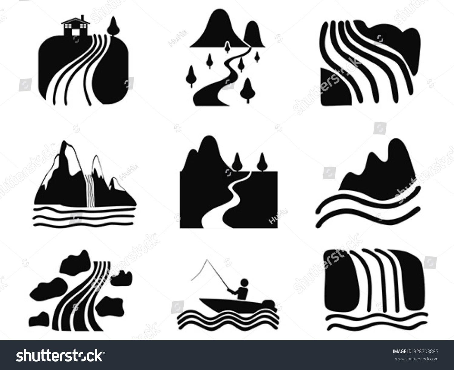 Black River Icons Set Stock Vector (Royalty Free) 328703885