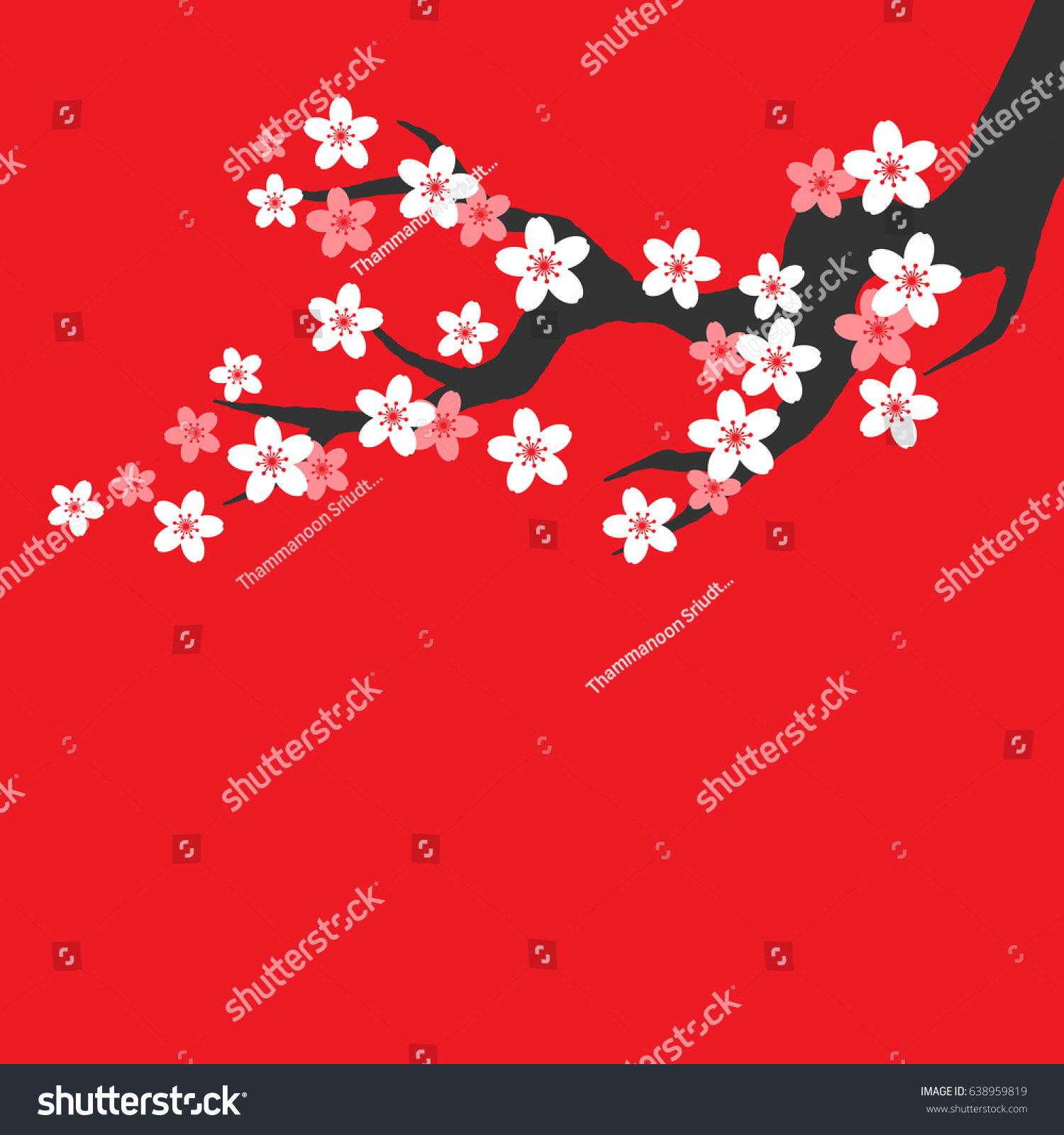 Black Sakura Flower Vector Red Background Stock Vector (Royalty Free ...