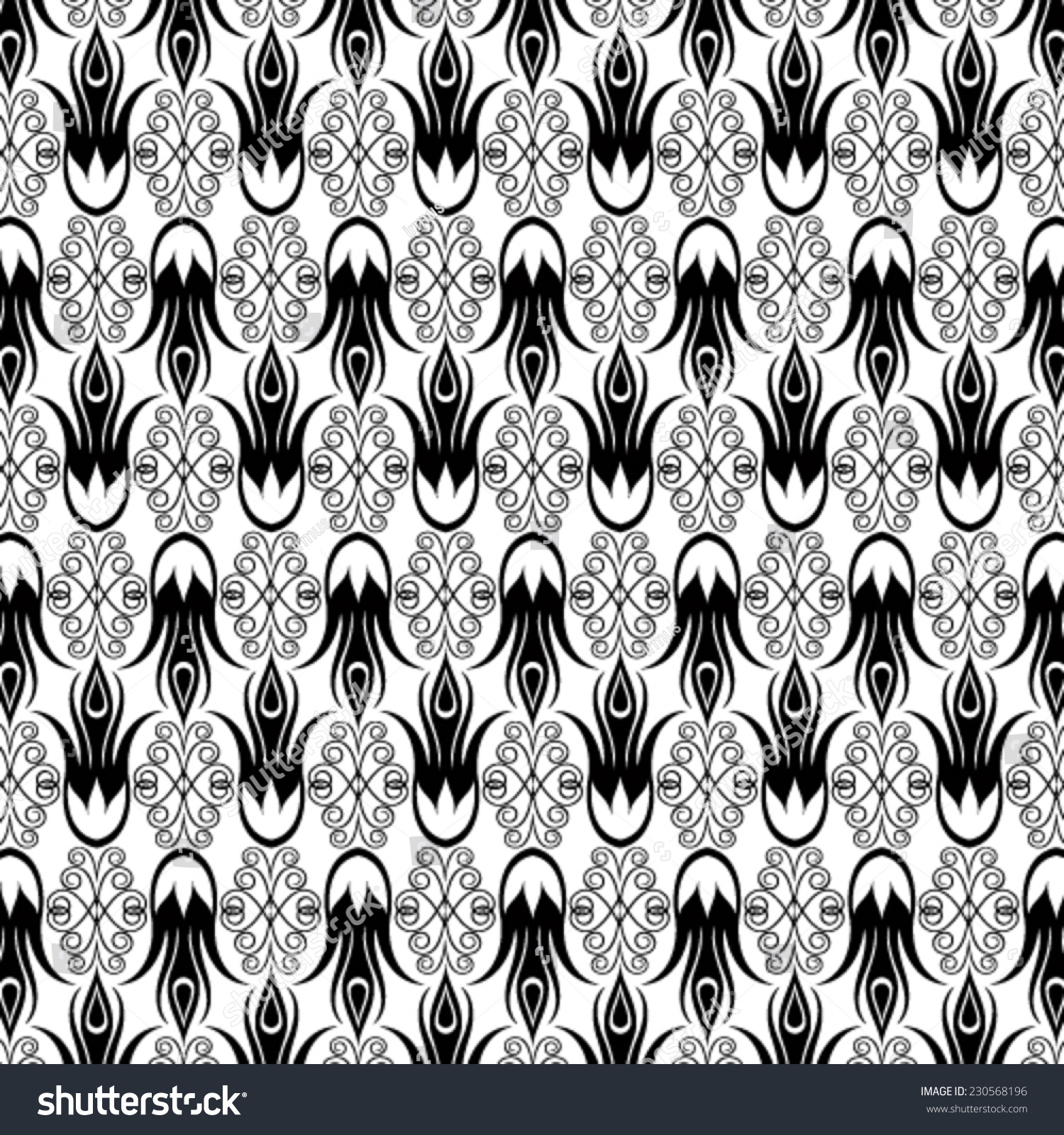 Black Seamless Floral Pattern Vector Illustration Stock Vector (Royalty ...