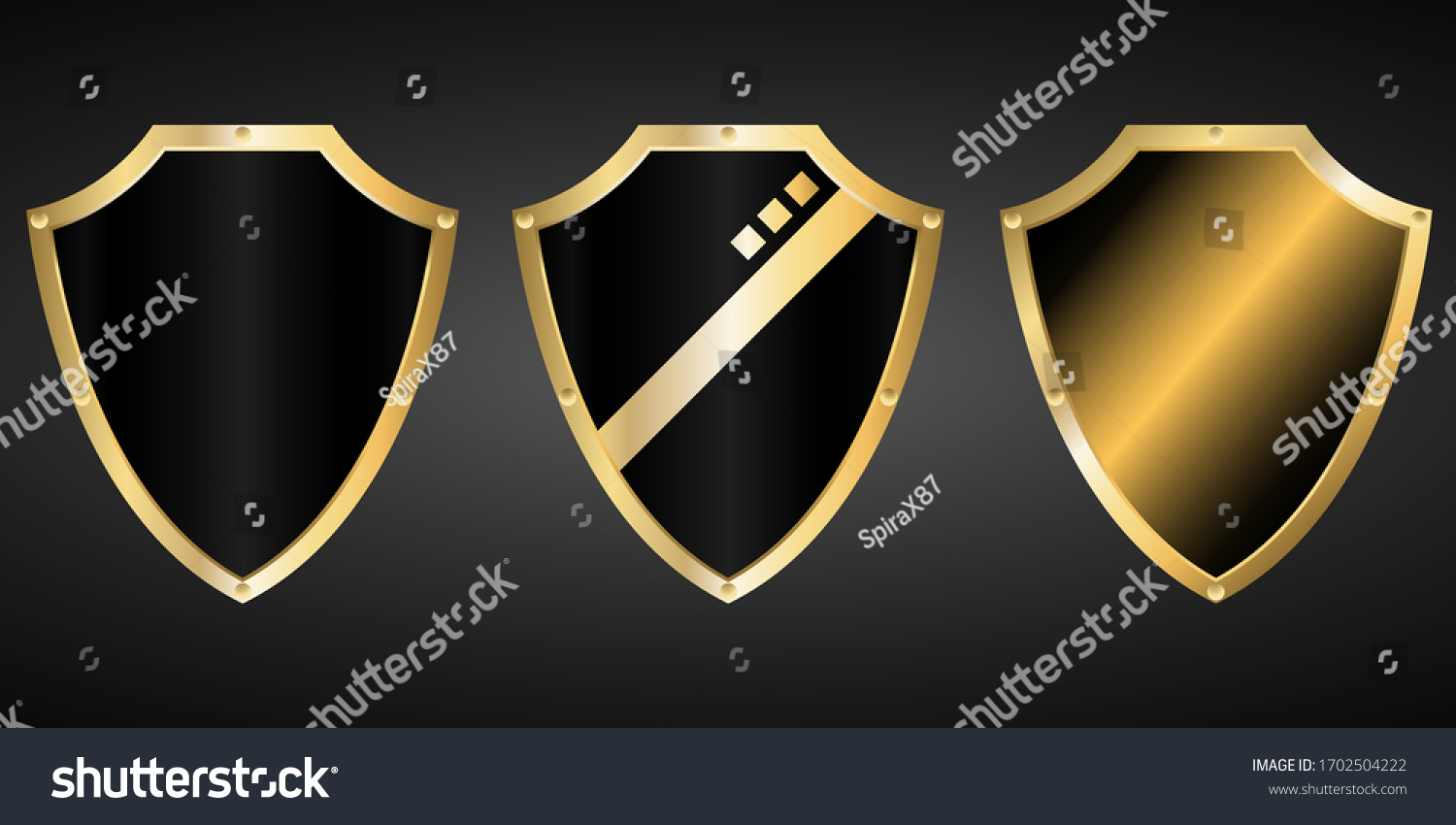 Black Shields Gold Border Set Stock Vector (Royalty Free) 1702504222