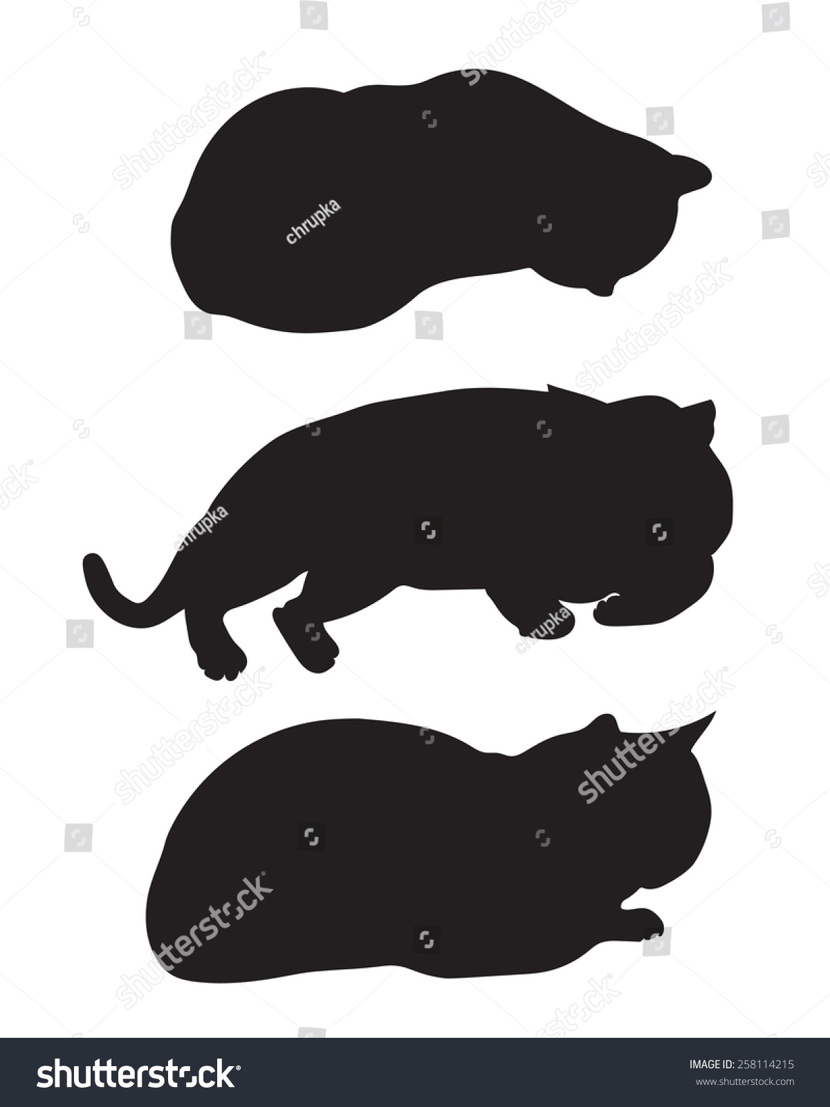 Black Silhouettes Lying Cats Stock Vector (Royalty Free) 258114215 ...