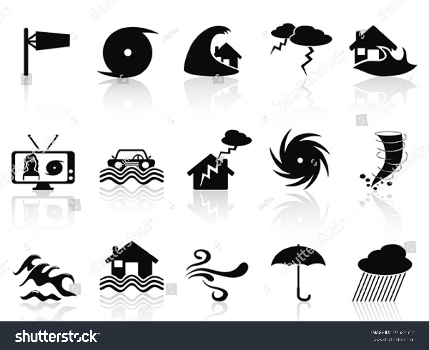 Black Storm Icons Set Stock Vector 197587652 : Shutterstock