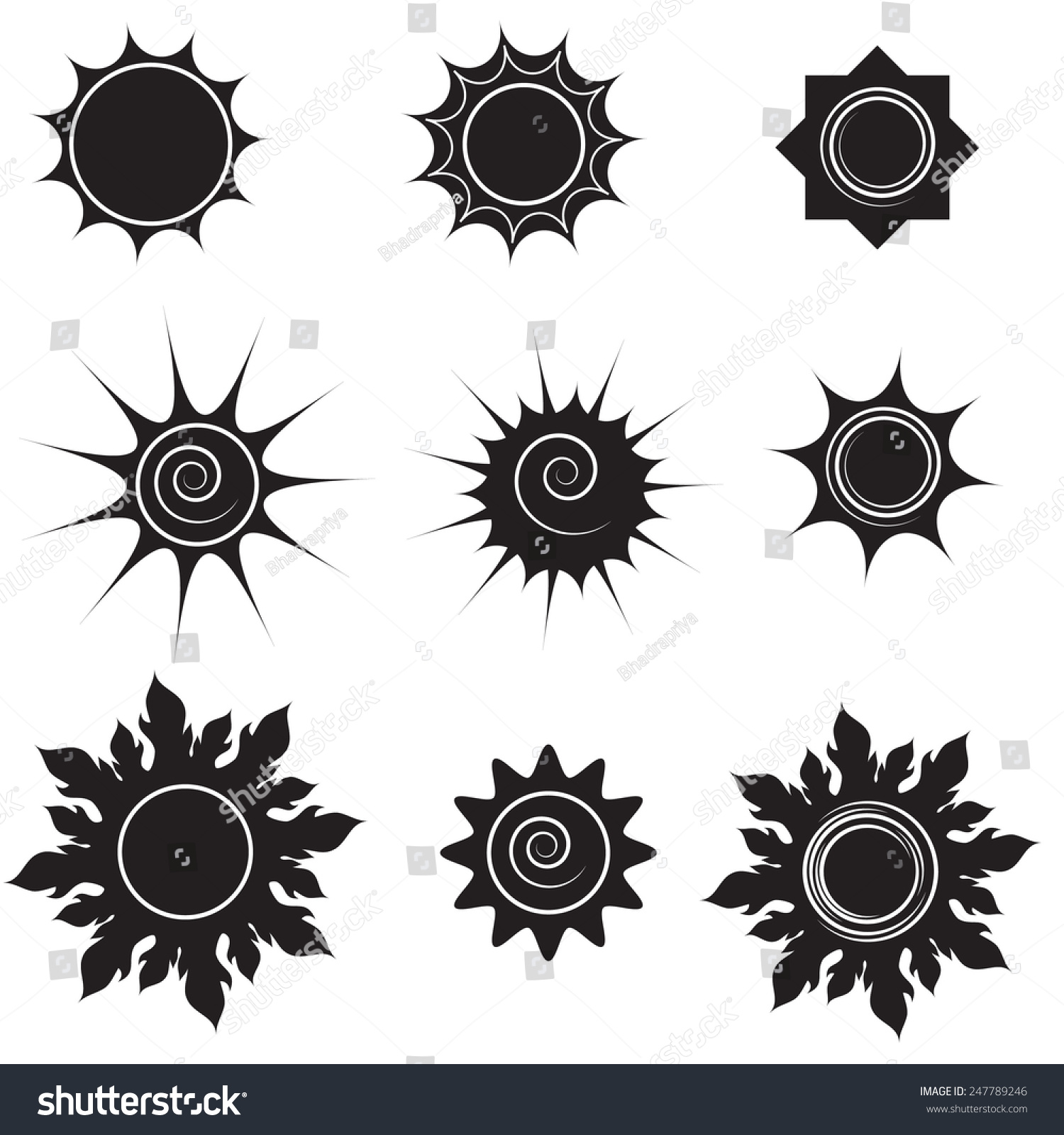 Black Sun Icon Set Stock Vector 247789246 - Shutterstock