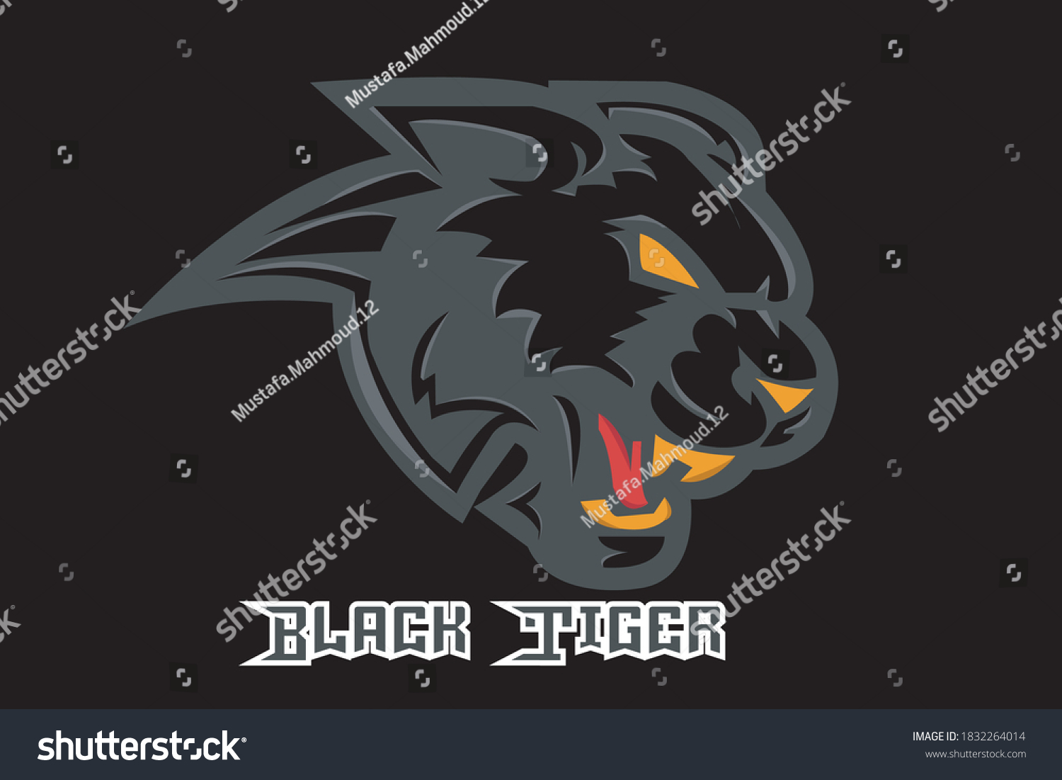 Black Tiger Logo Design: เวกเตอร์สต็อก (ปลอดค่าลิขสิทธิ์) 1832264014