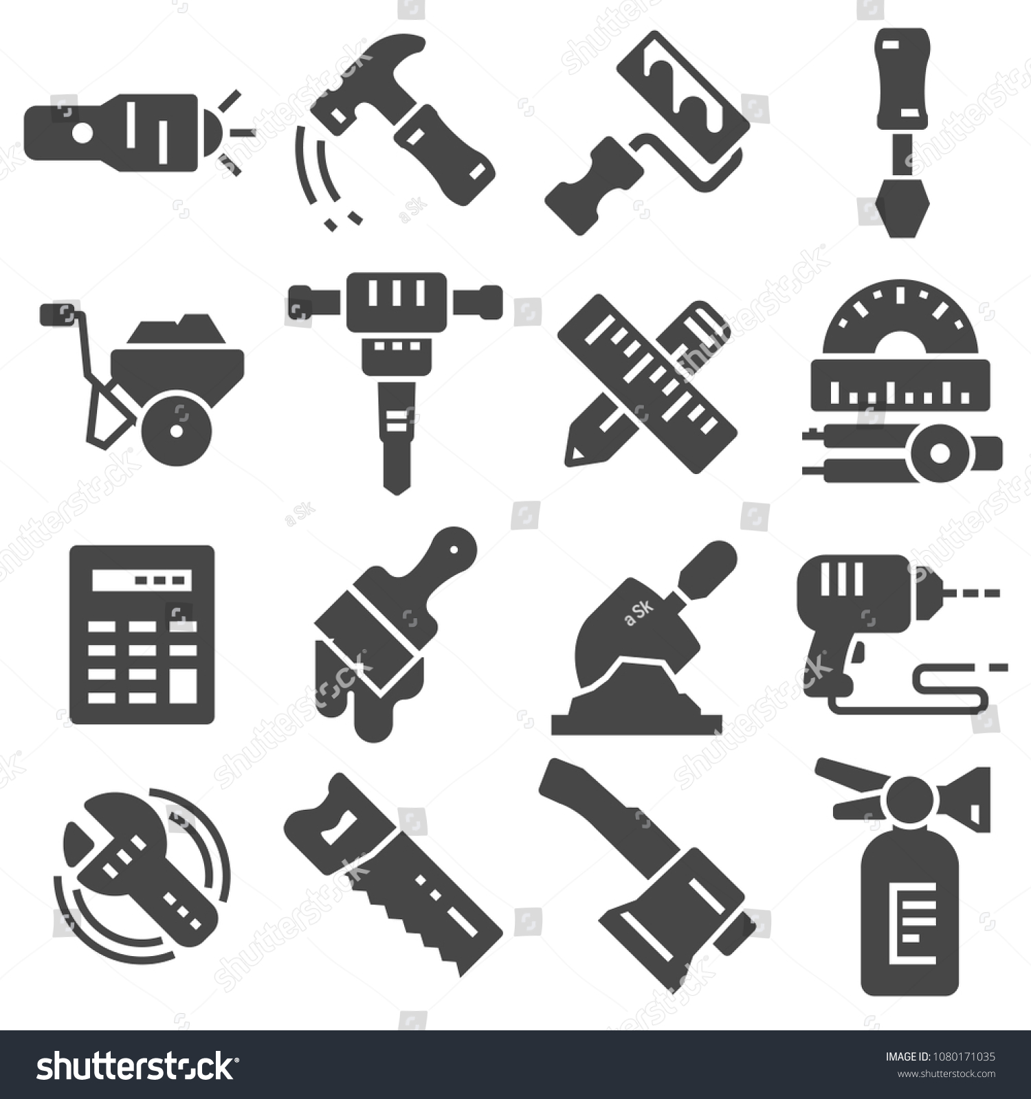 Black Tools Icon Set On White Stock Vector (Royalty Free) 1080171035