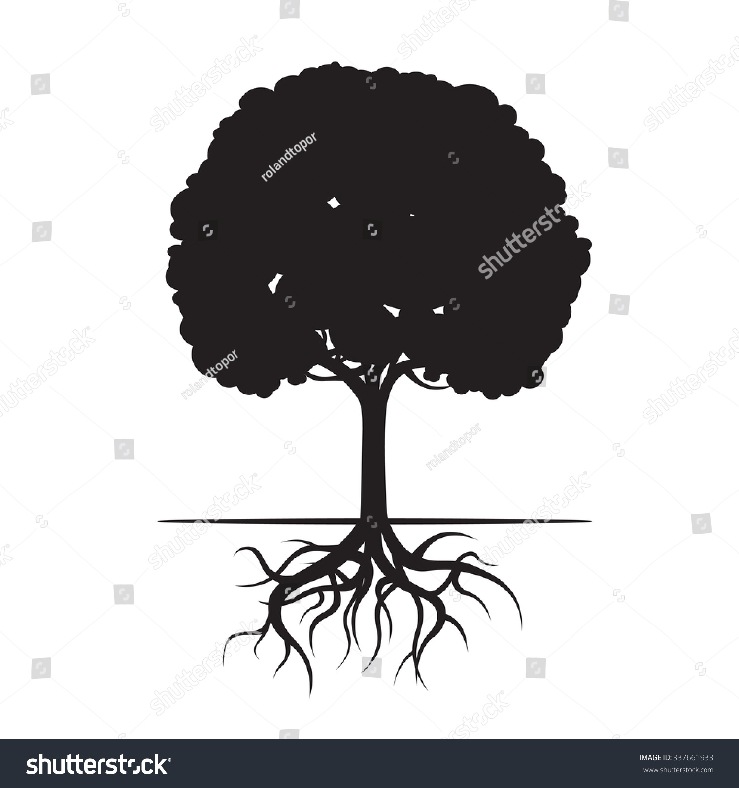 Vektor Stok Black Tree Roots Vector Illustration (Tanpa Royalti ...