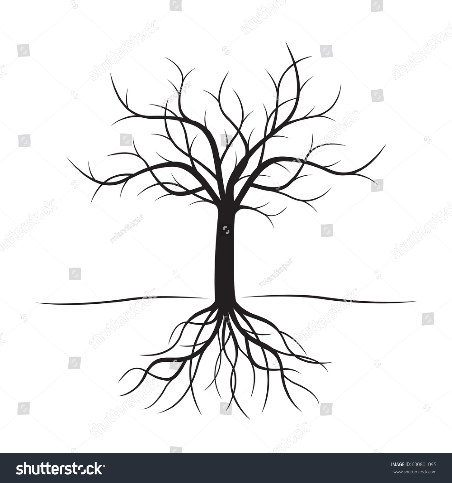 Vektor Stok Black Tree Roots Vector Illustration (Tanpa Royalti ...