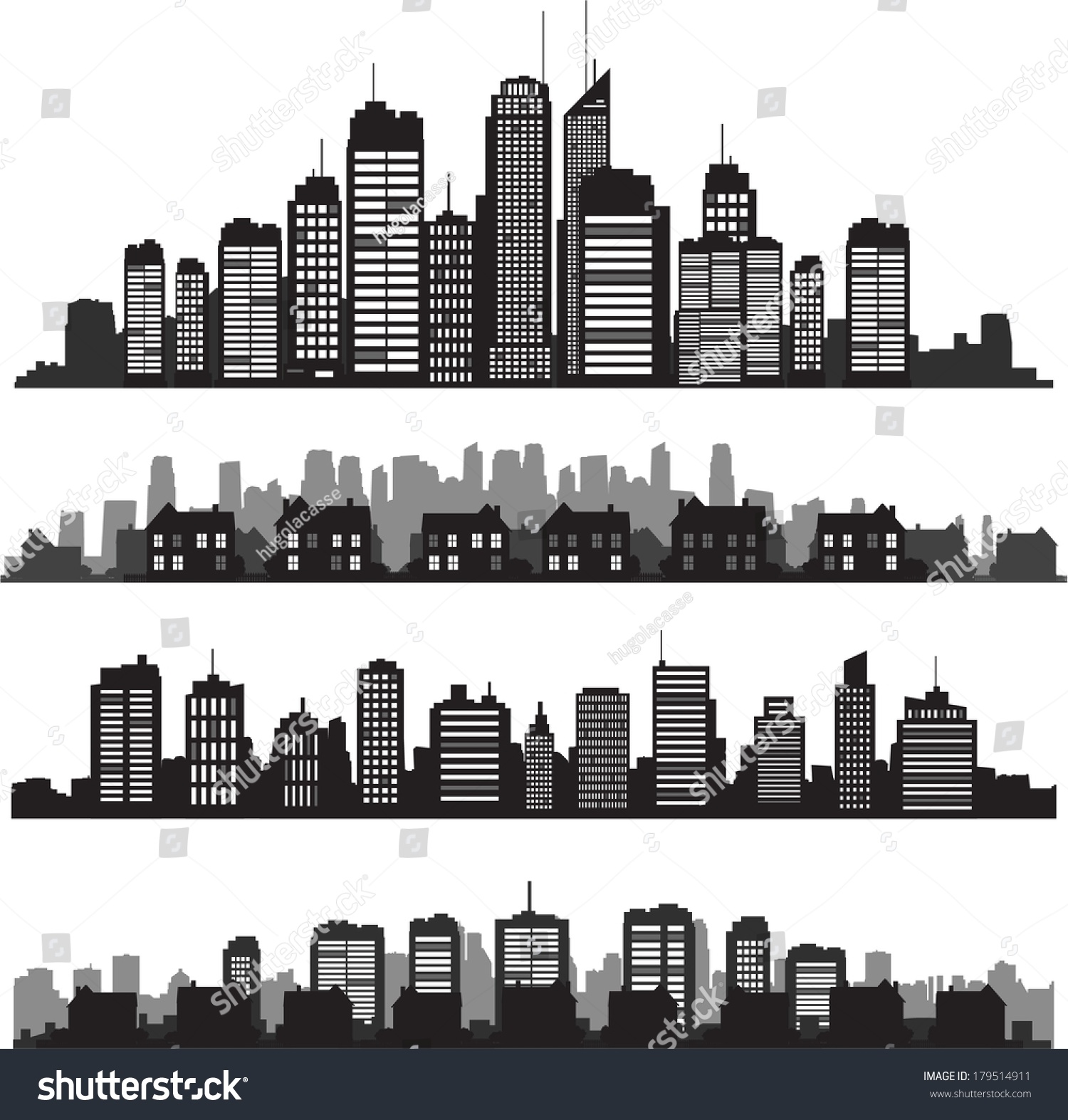 Black Vector Cityscapes Silhouettes Stock Vector (Royalty Free) 179514911