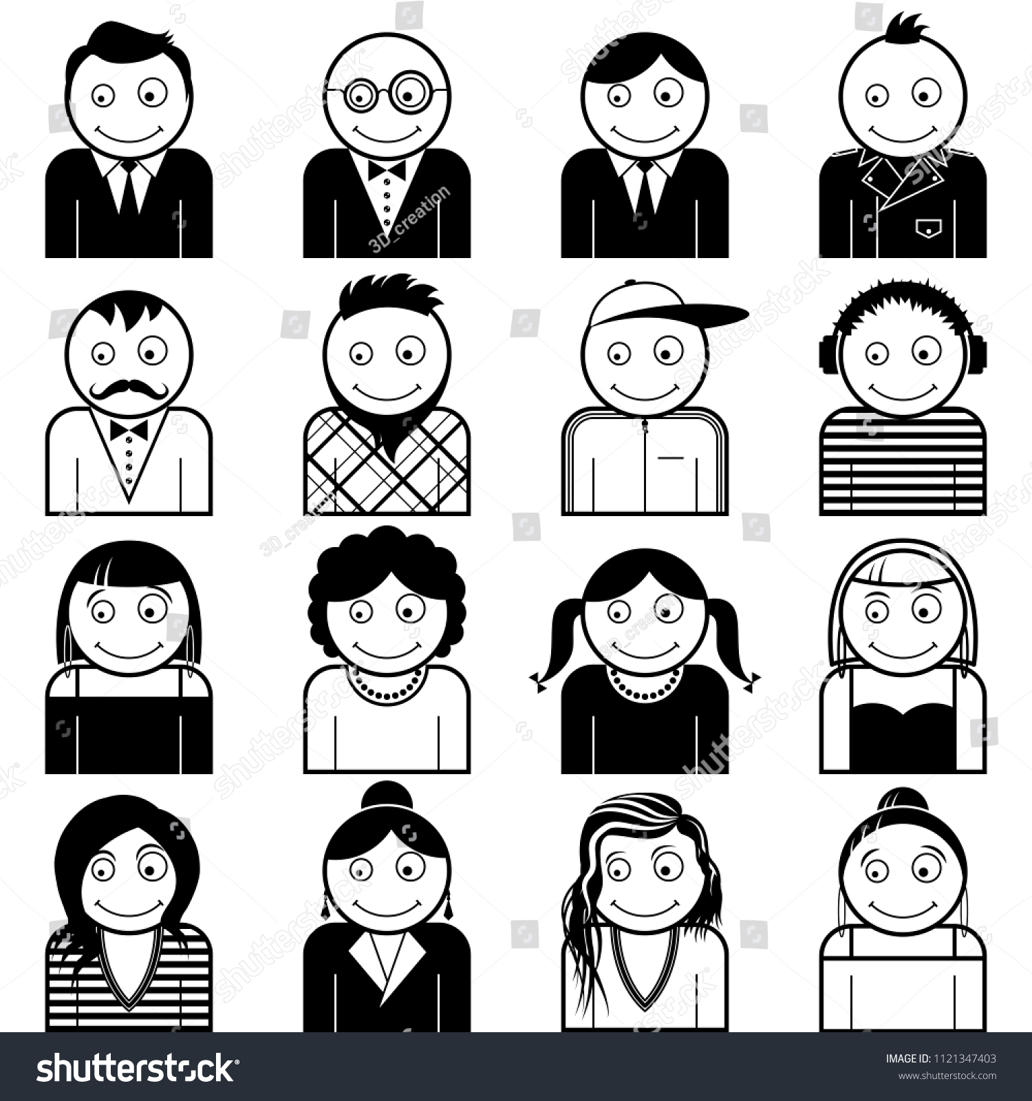 Black Vector Pictograms Human Faces 16 : image vectorielle de stock ...