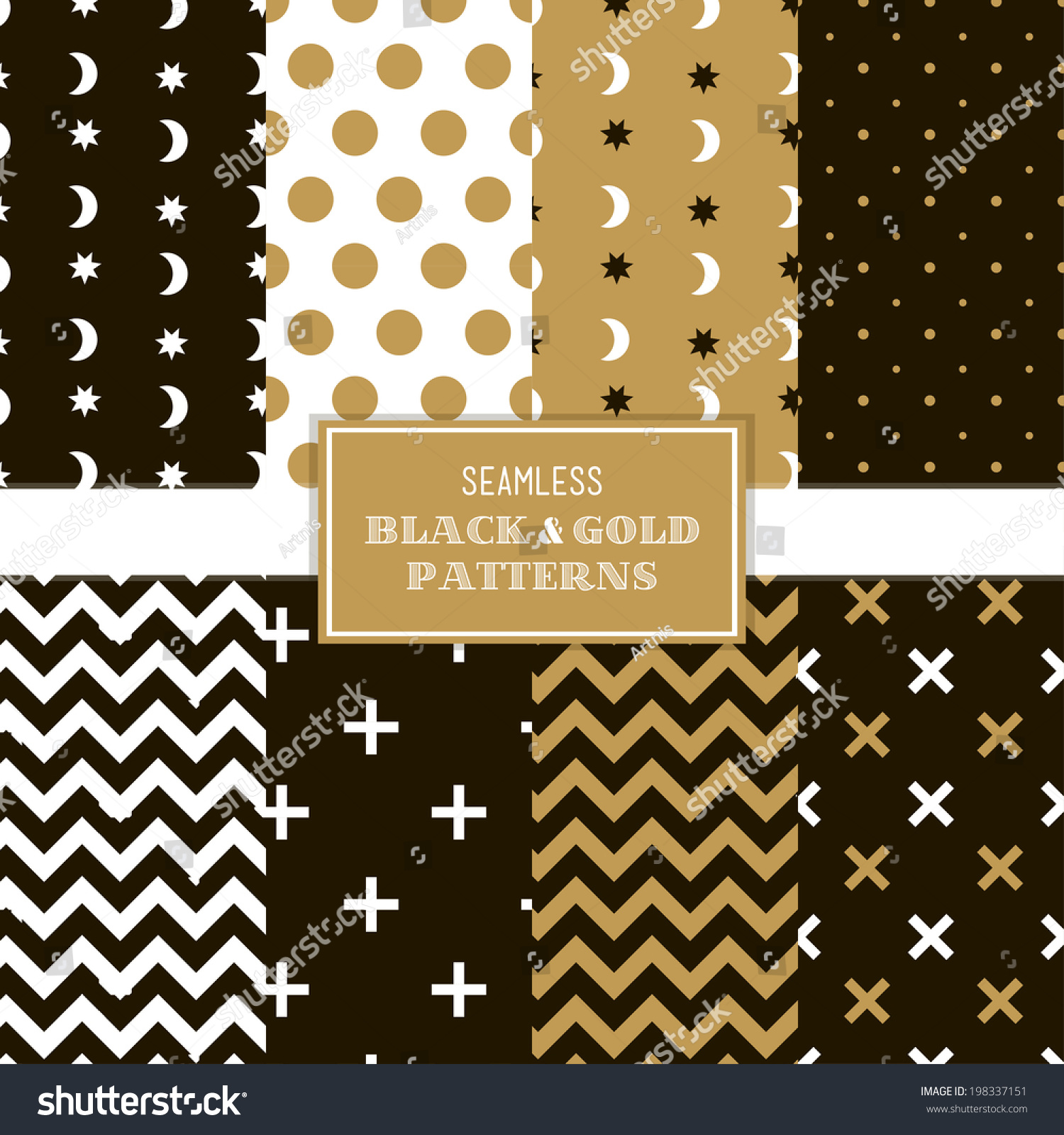 Black White Gold Simple Trendy Patterns Stock Vector (Royalty Free ...