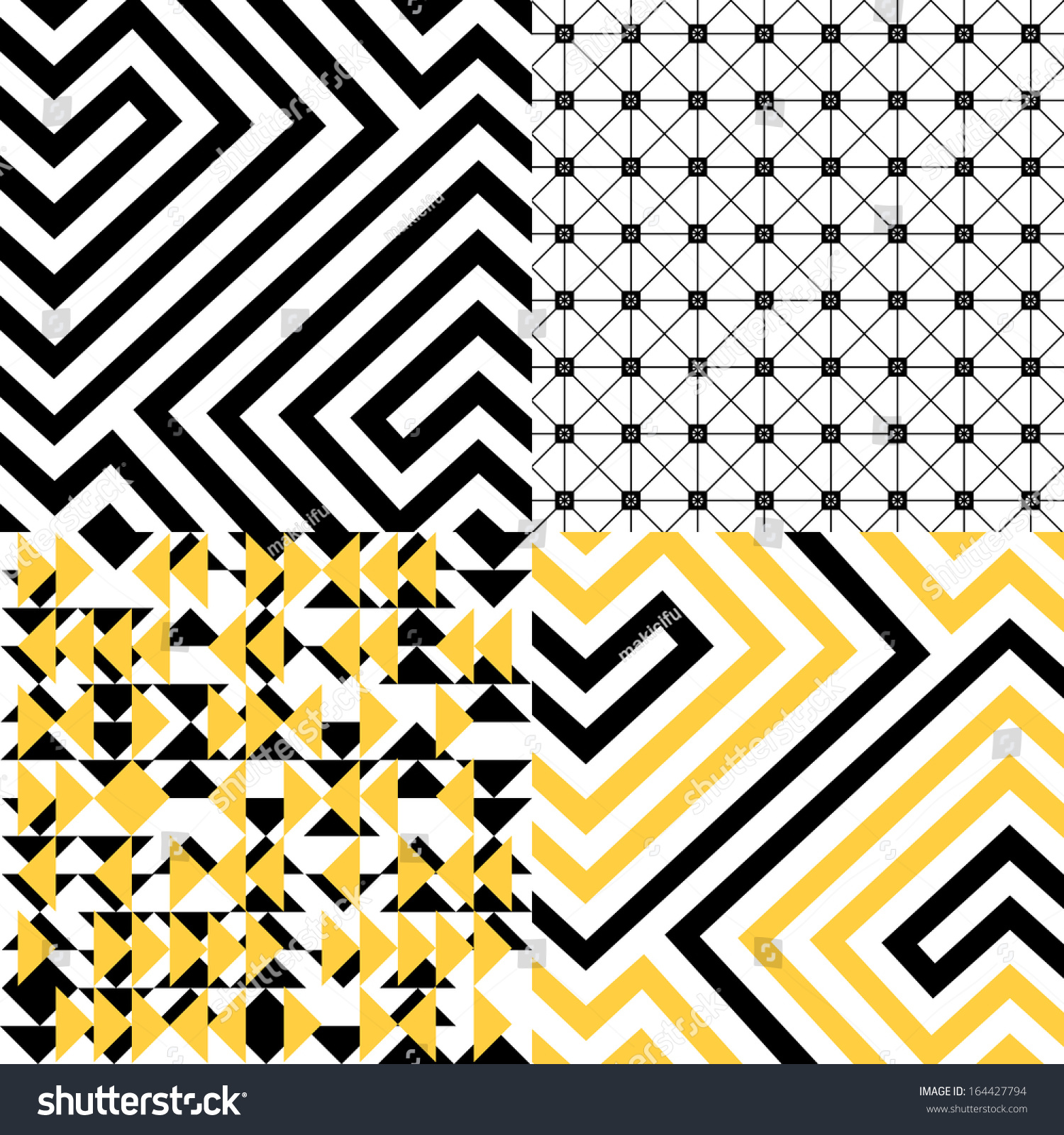 Black White Yellow Geometric Patterns Set Stock Vector (Royalty Free ...