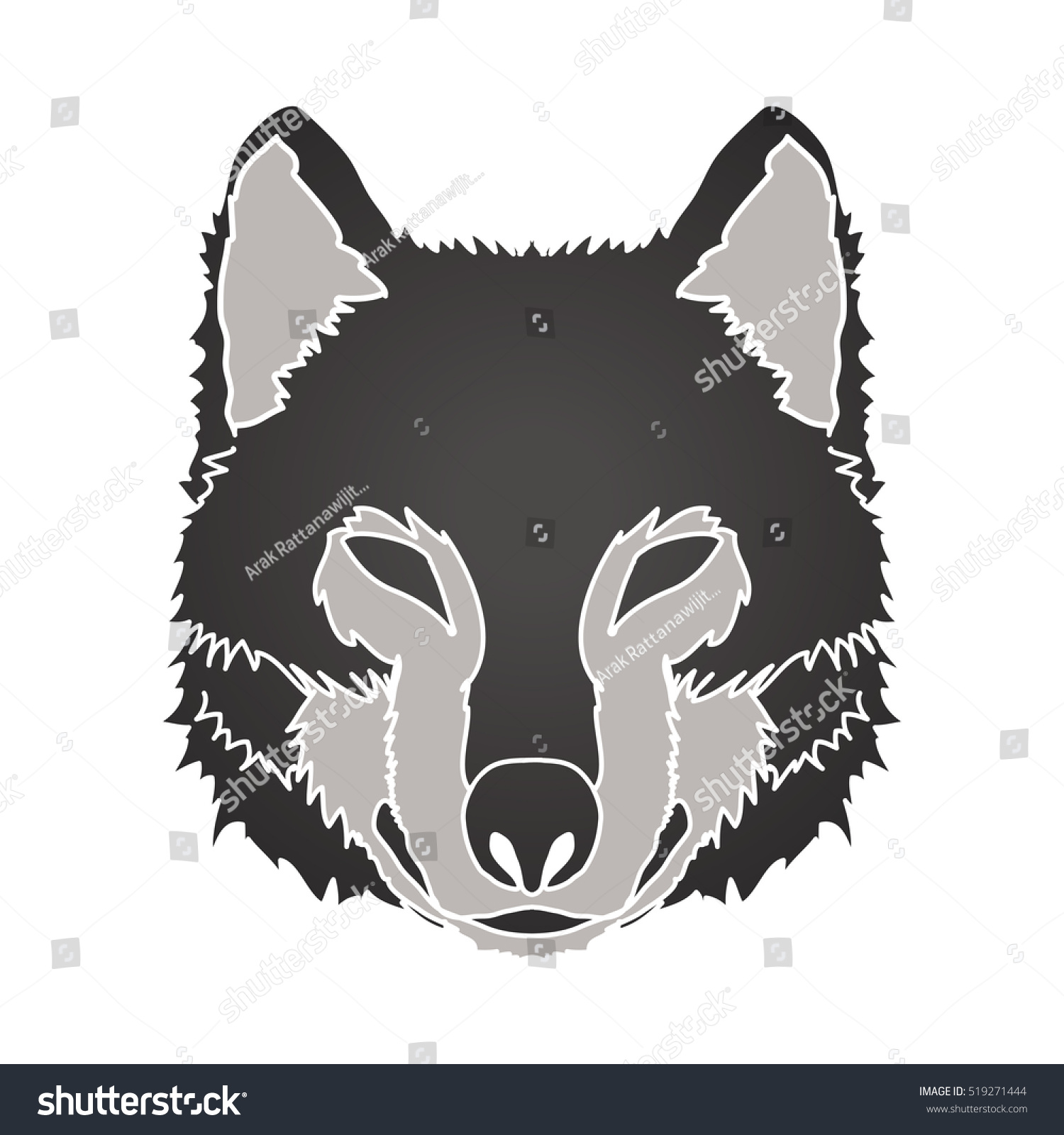 Black Wolf Face Front View Graphic Stock Vector (Royalty Free) 519271444