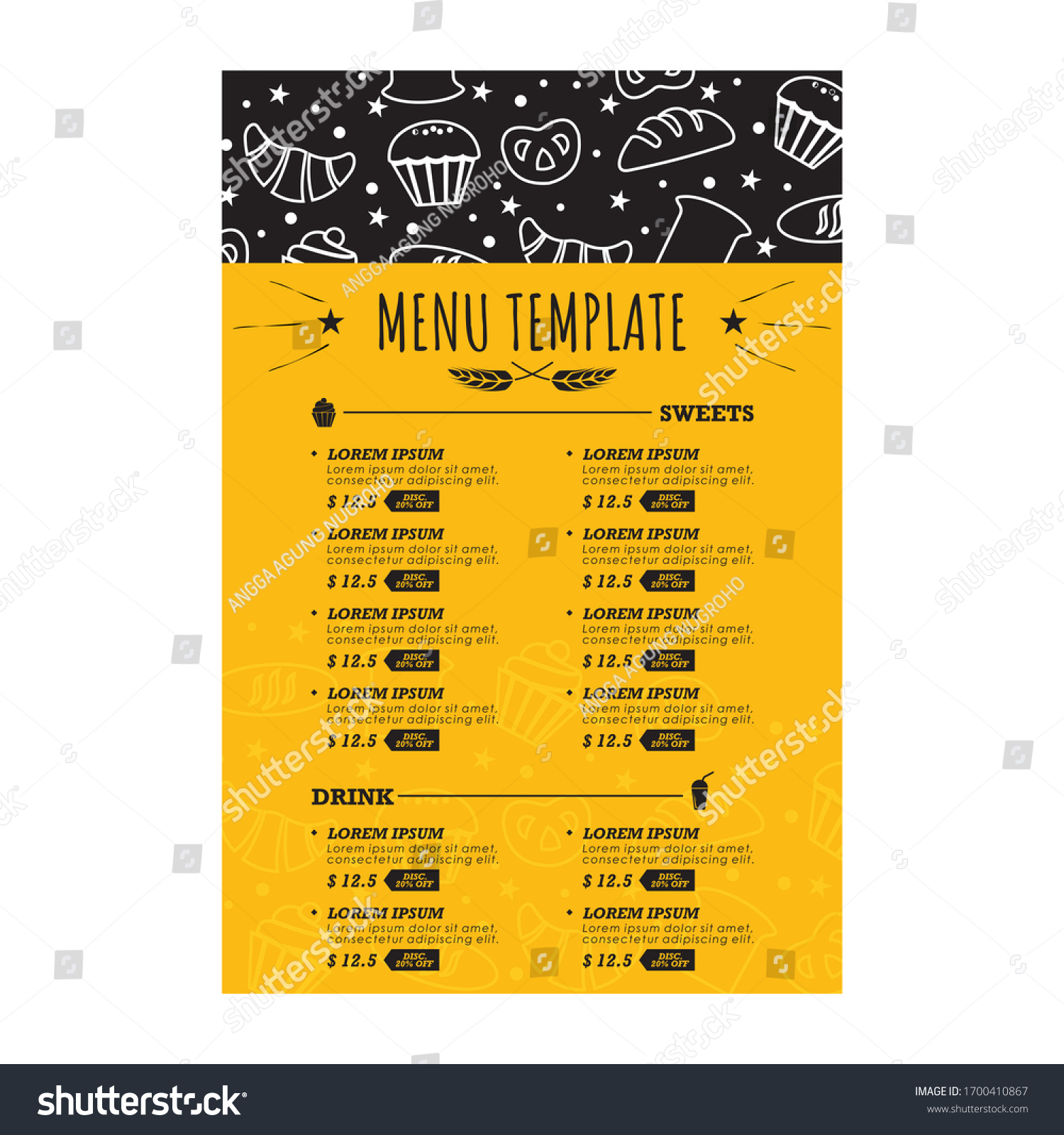 Black Yellow Bakery Menu Vector Stock Vector (Royalty Free) 1700410867 ...