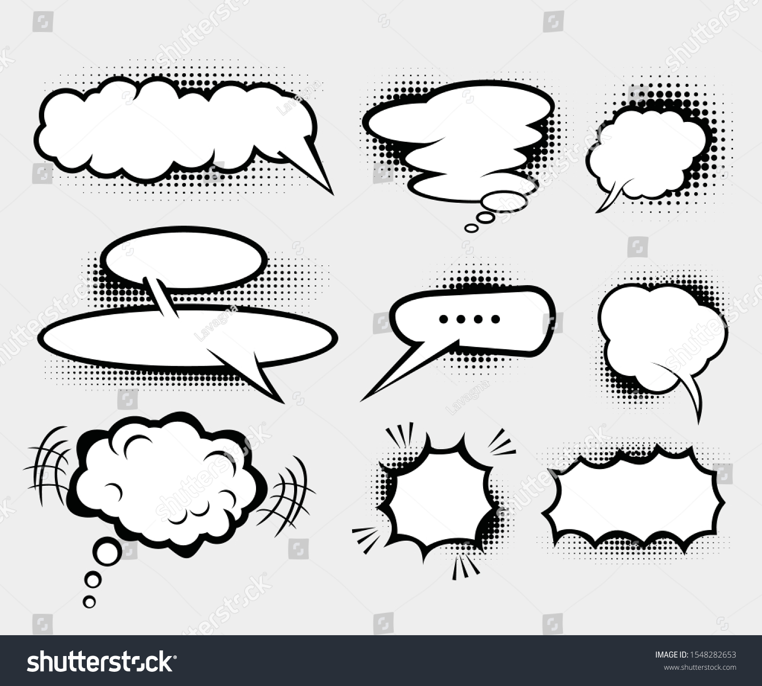 Blank Comic Bubble Set Vector Halftone Stock Vector (Royalty Free ...