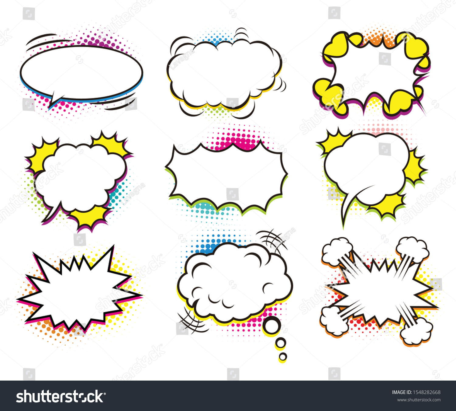 Blank Comic Bubble Set Vector Halftone Stock Vector (Royalty Free ...