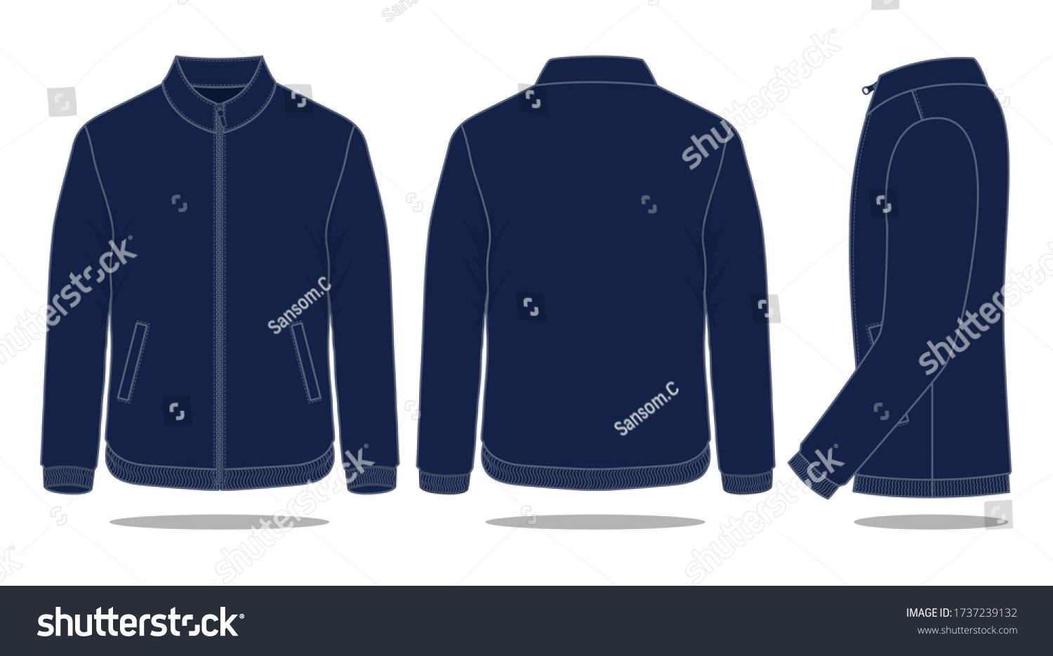 Blank Navy Jacket Vector Templatefront Back: เวกเตอร์สต็อก (ปลอดค่า ...