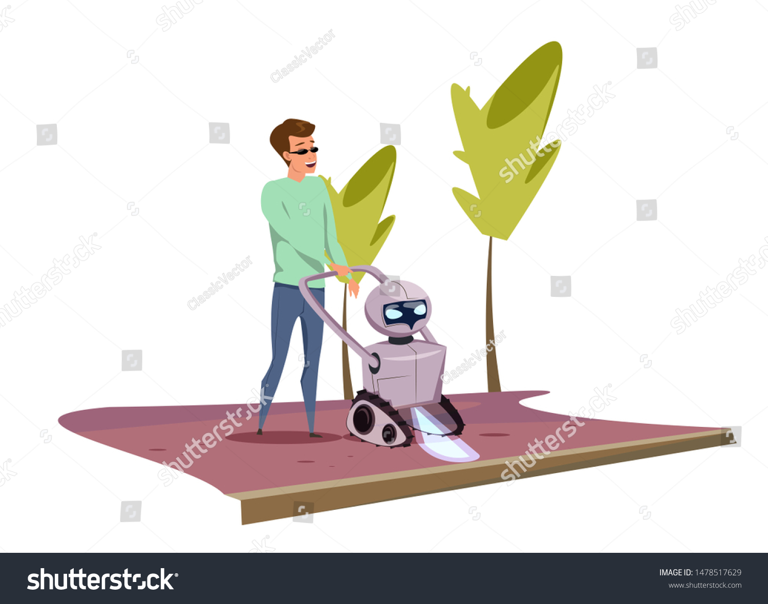 Blind Man Assisted By Robot Vector Stock Vector (Royalty Free ...