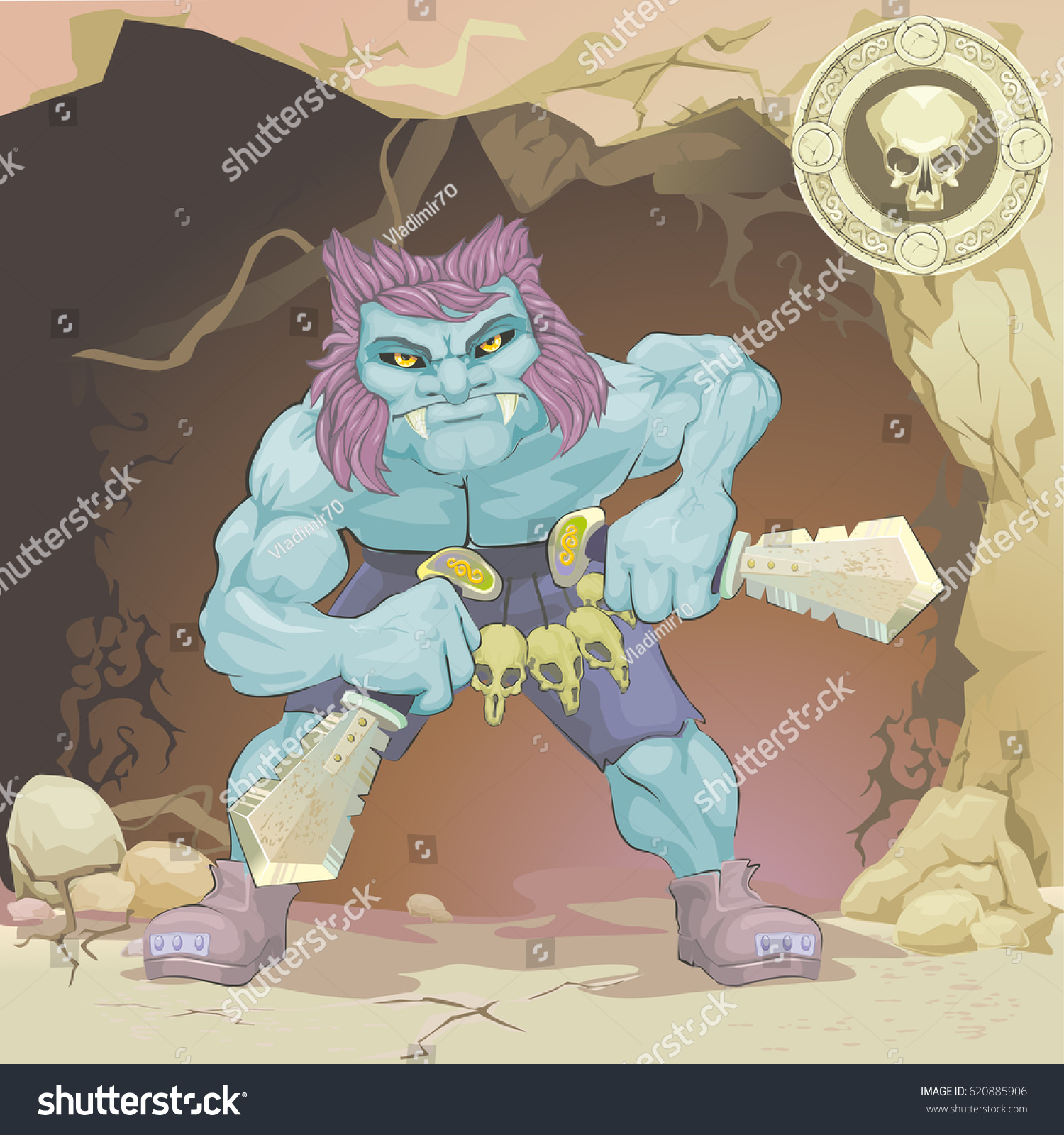Blue Formidable Warrior Two Swords Stock Vector (Royalty Free ...