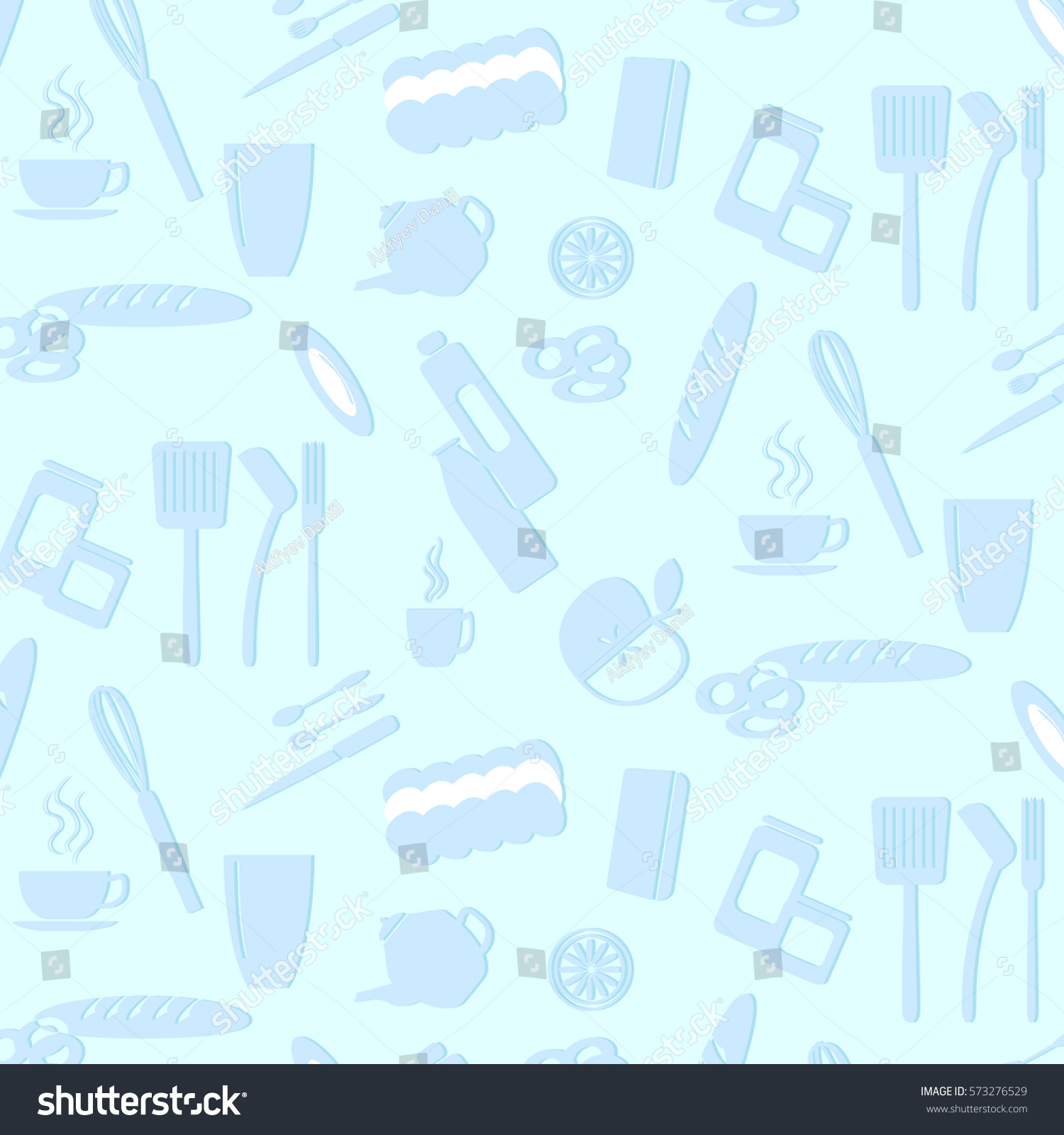 Blue Background Kitchen Utensils Vector Illustration: เวกเตอร์สต็อก ...