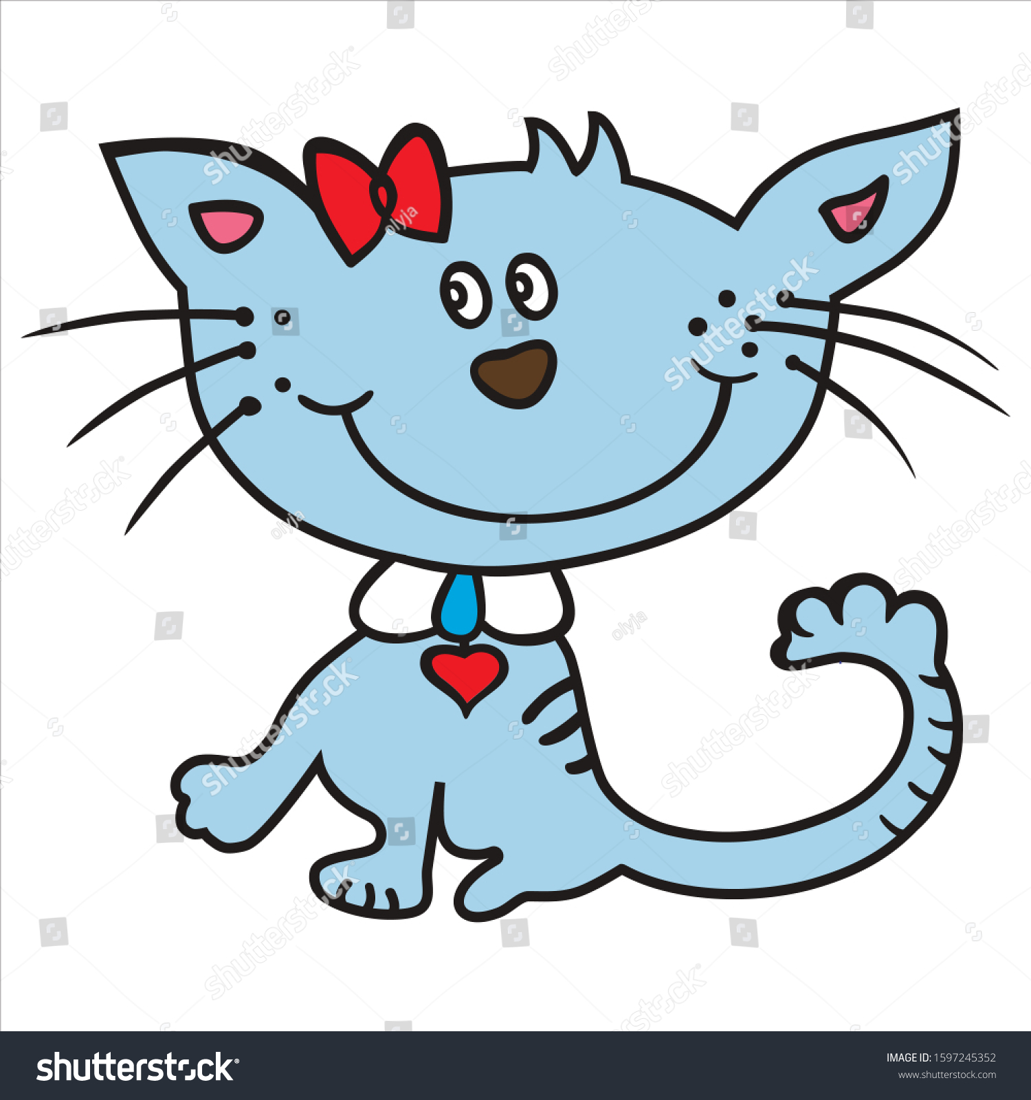 Blue Cartoon Cat On Light Background Stock Vector (Royalty Free ...