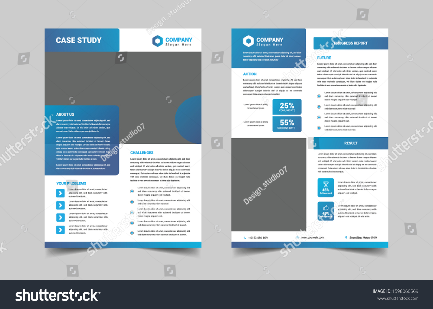 Blue Case Study Template Minimal Design Stock Vector (Royalty Free ...