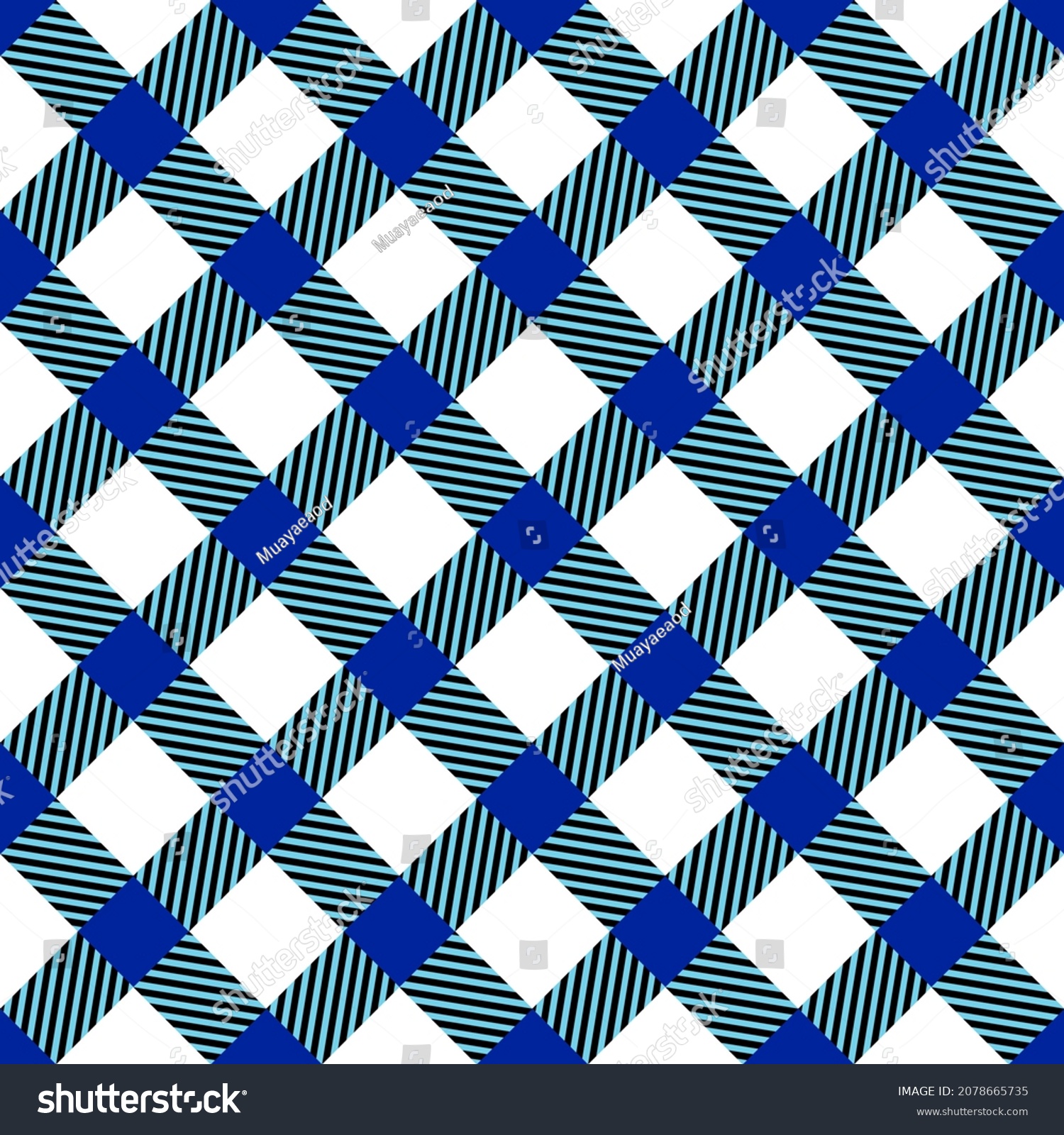 Blue Check Fabric Texture Diagonal Seamless Stock Vector (Royalty Free ...