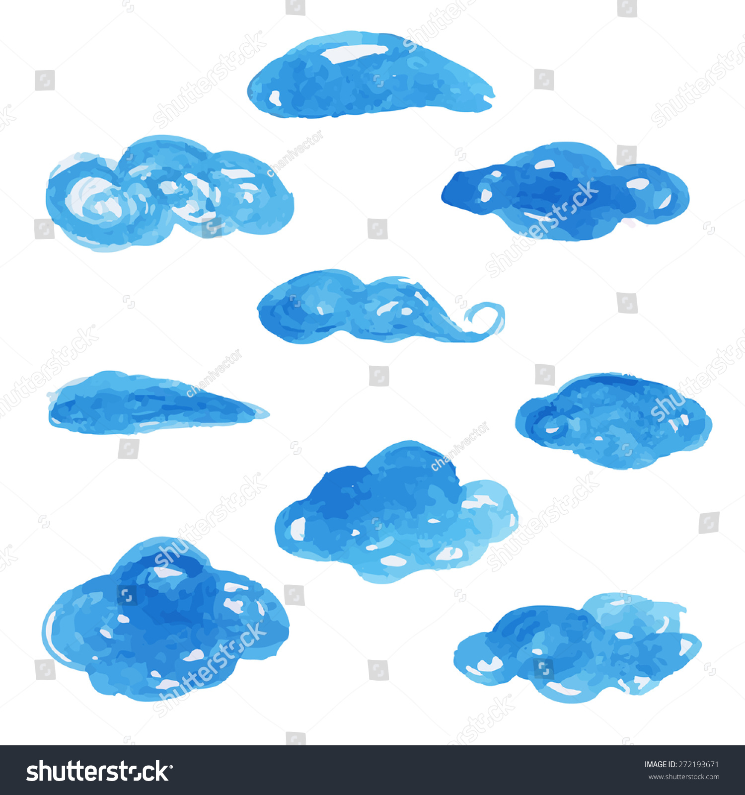 Blue Cloud Doodle Water Color Set: เวกเตอร์สต็อก (ปลอดค่าลิขสิทธิ์ ...