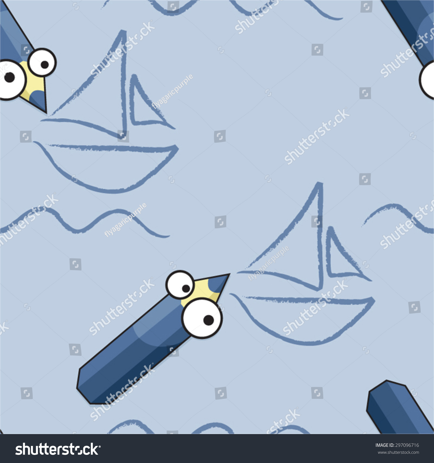 Blue Crayon Drawing Boat Vector Background Stock Vector (Royalty Free ...