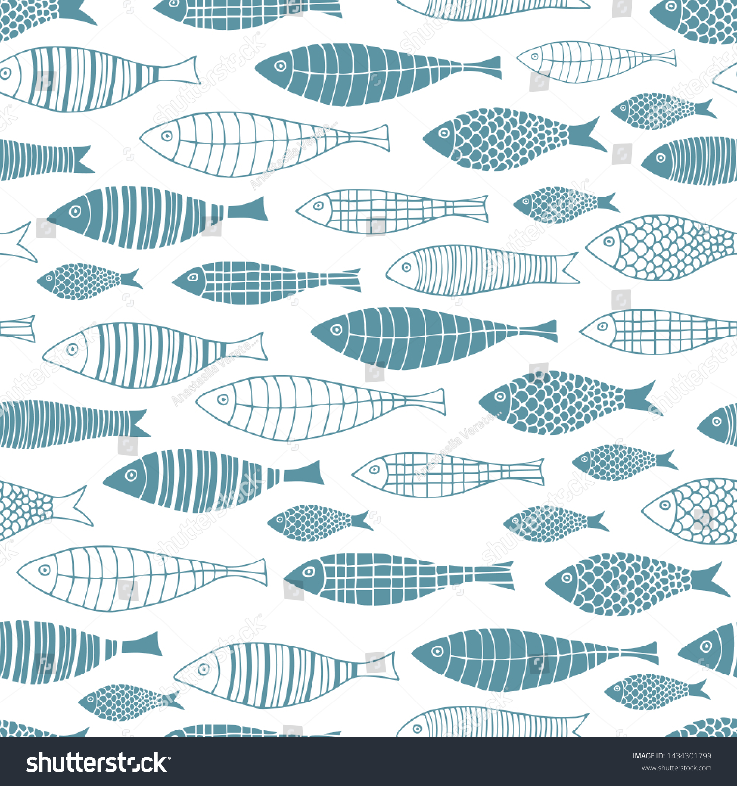 Blue Doodle Pattern Fancy Fish Vector Stock Vector (Royalty Free ...