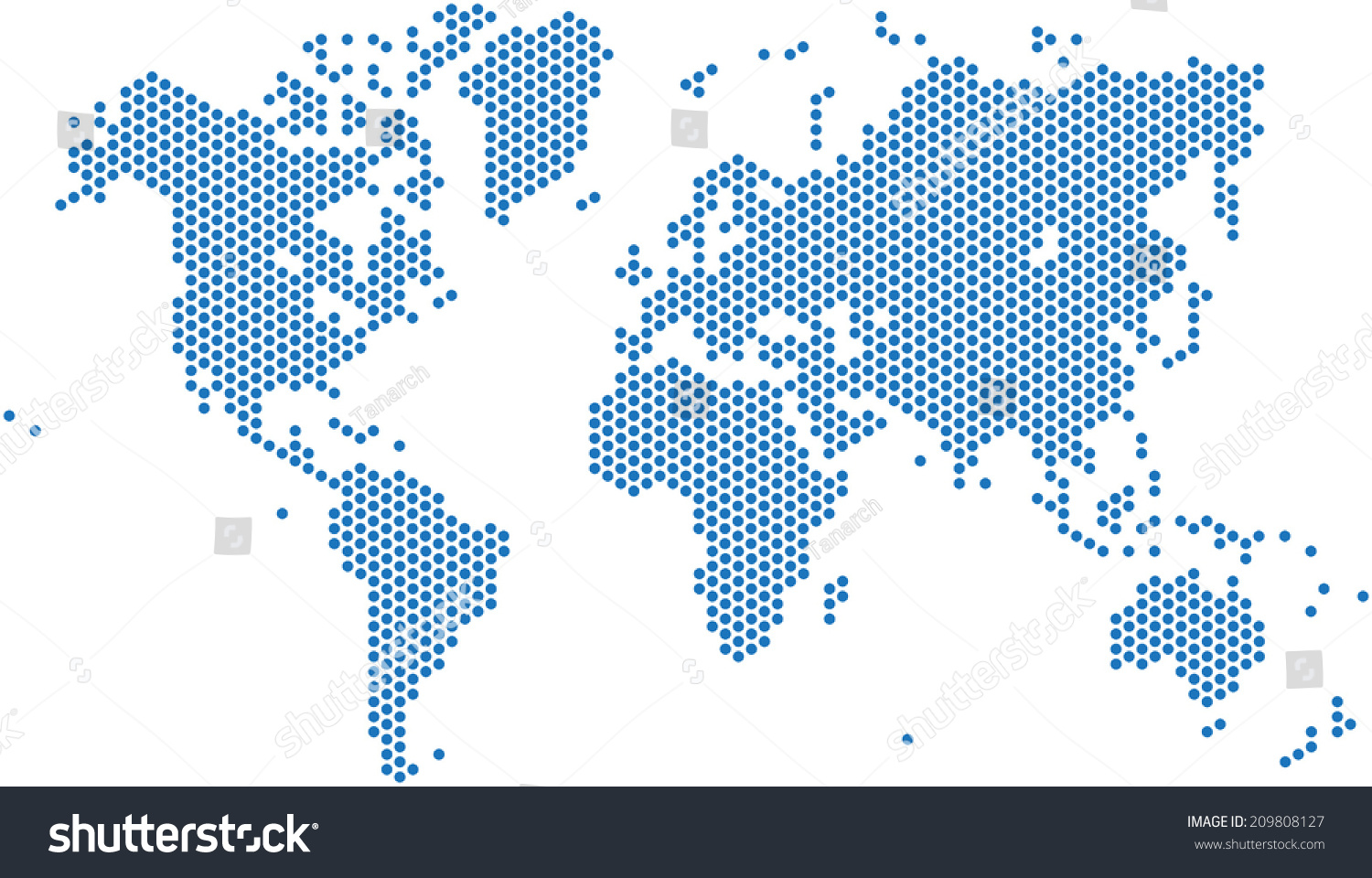 Blue Dots World Map On White Stock Vector (Royalty Free) 209808127 ...