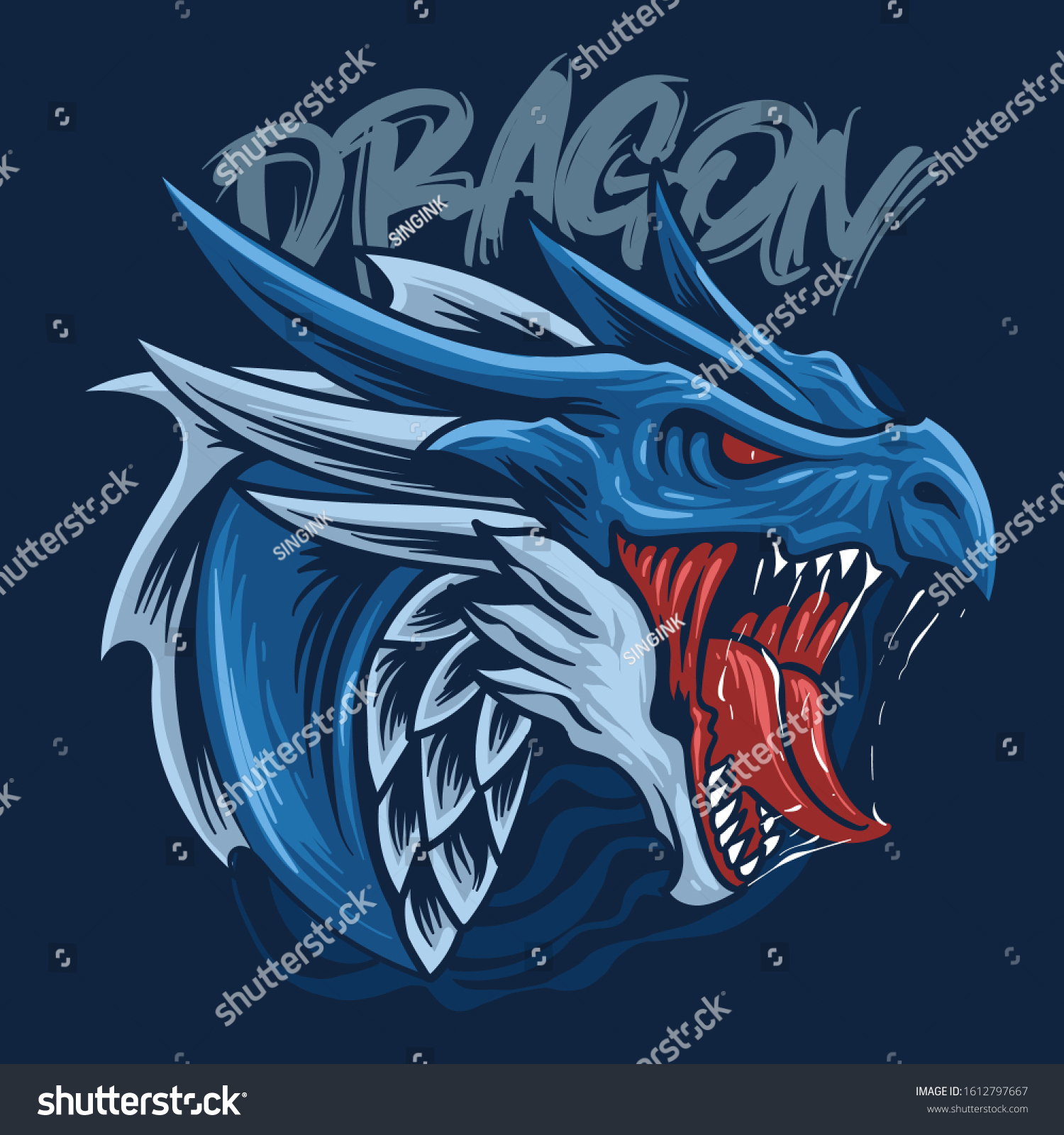 Blue Dragon Head Vector Illustration Stock Vector (Royalty Free) 1612797667 | Shutterstock