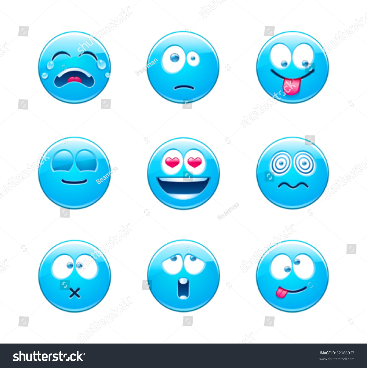 Blue Emoticons Stock Vector Illustration 52986067 : Shutterstock