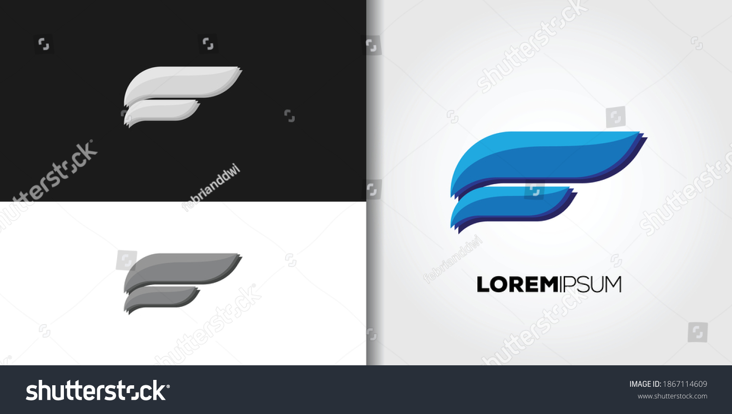Blue Feather Logo Set Idea Template Stock Vector (Royalty Free) 1867114609