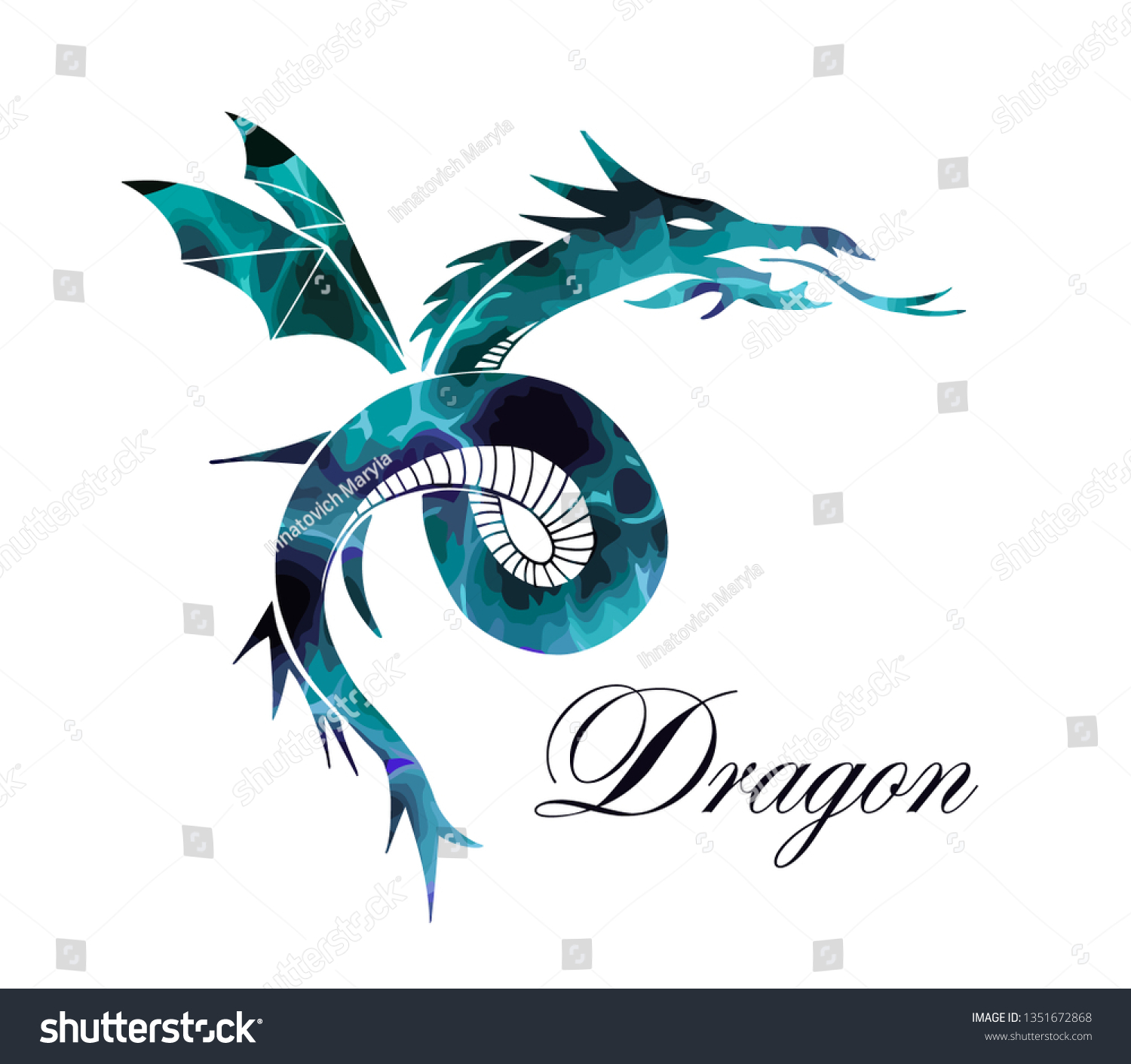 Blue Firebreathing Dragon Vector Stock Vector (Royalty Free) 1351672868
