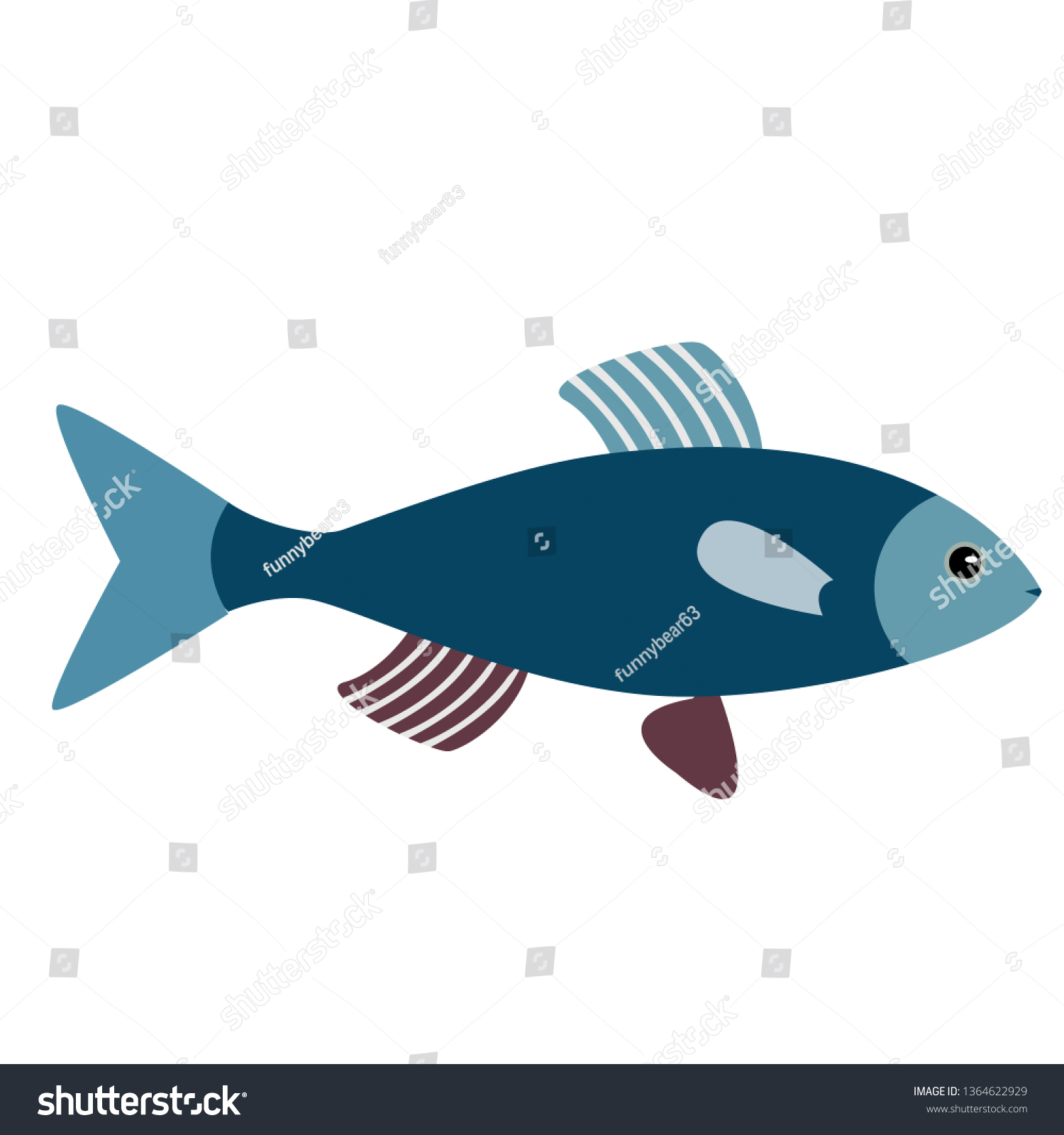 Blue Fish Flat Illustration Stock Vector (Royalty Free) 1364622929 ...