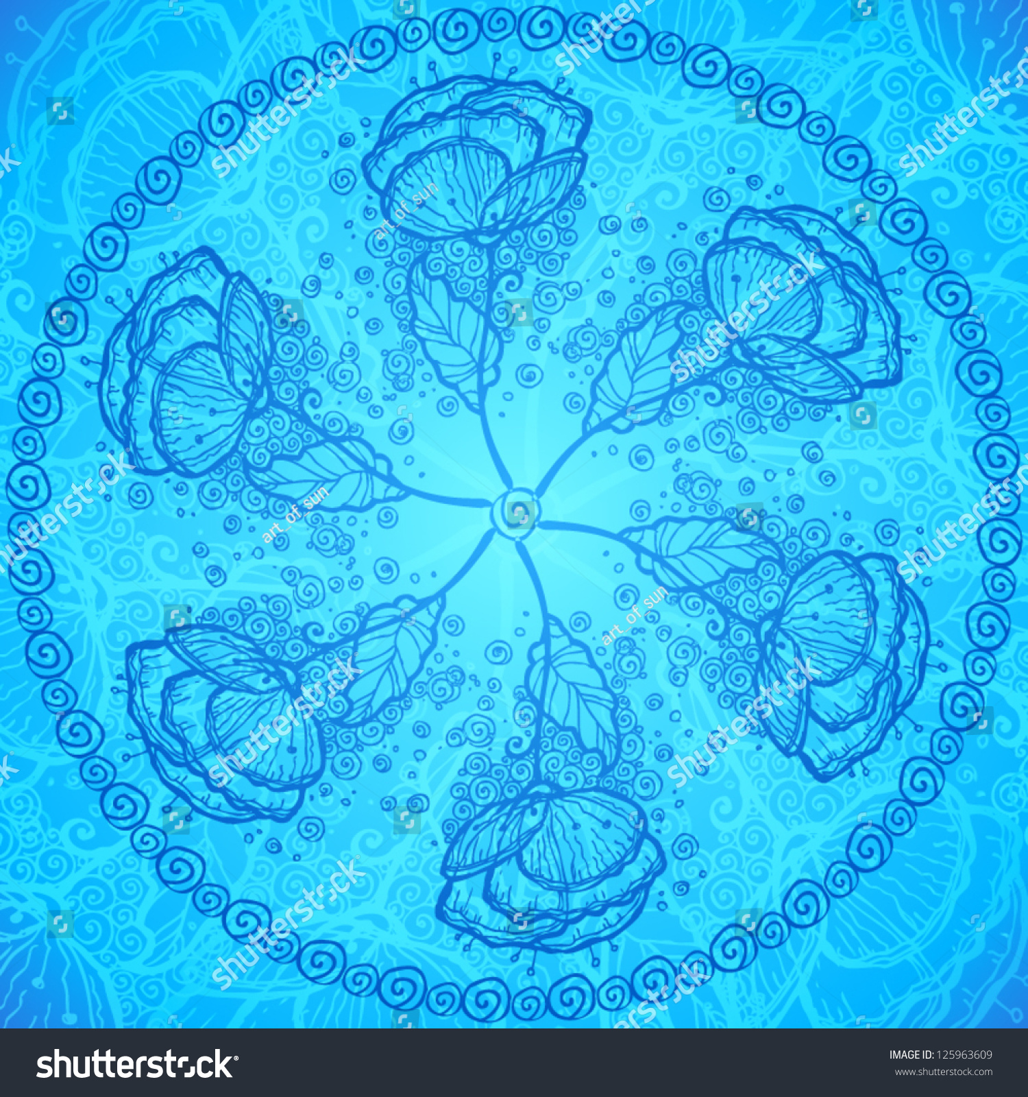 Blue Flowers Circle Bright Vector Background Stock Vector (Royalty Free ...