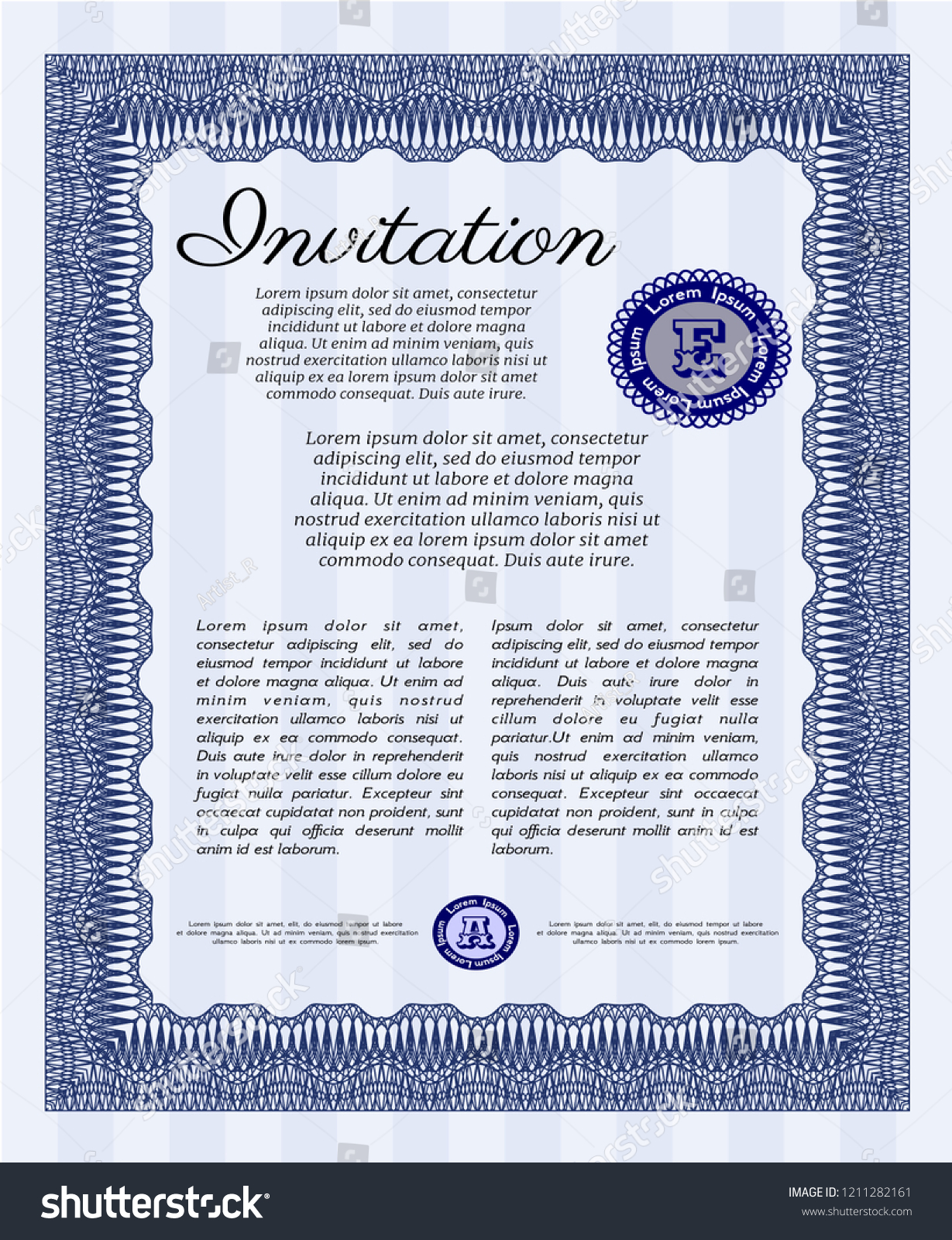 Blue Formal Invitation Template Complex Linear Stock Vector (Royalty ...