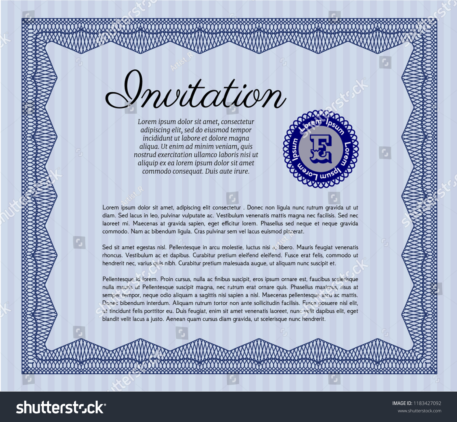 Blue Formal Invitation Vector Illustration Complex Stock Vector ...