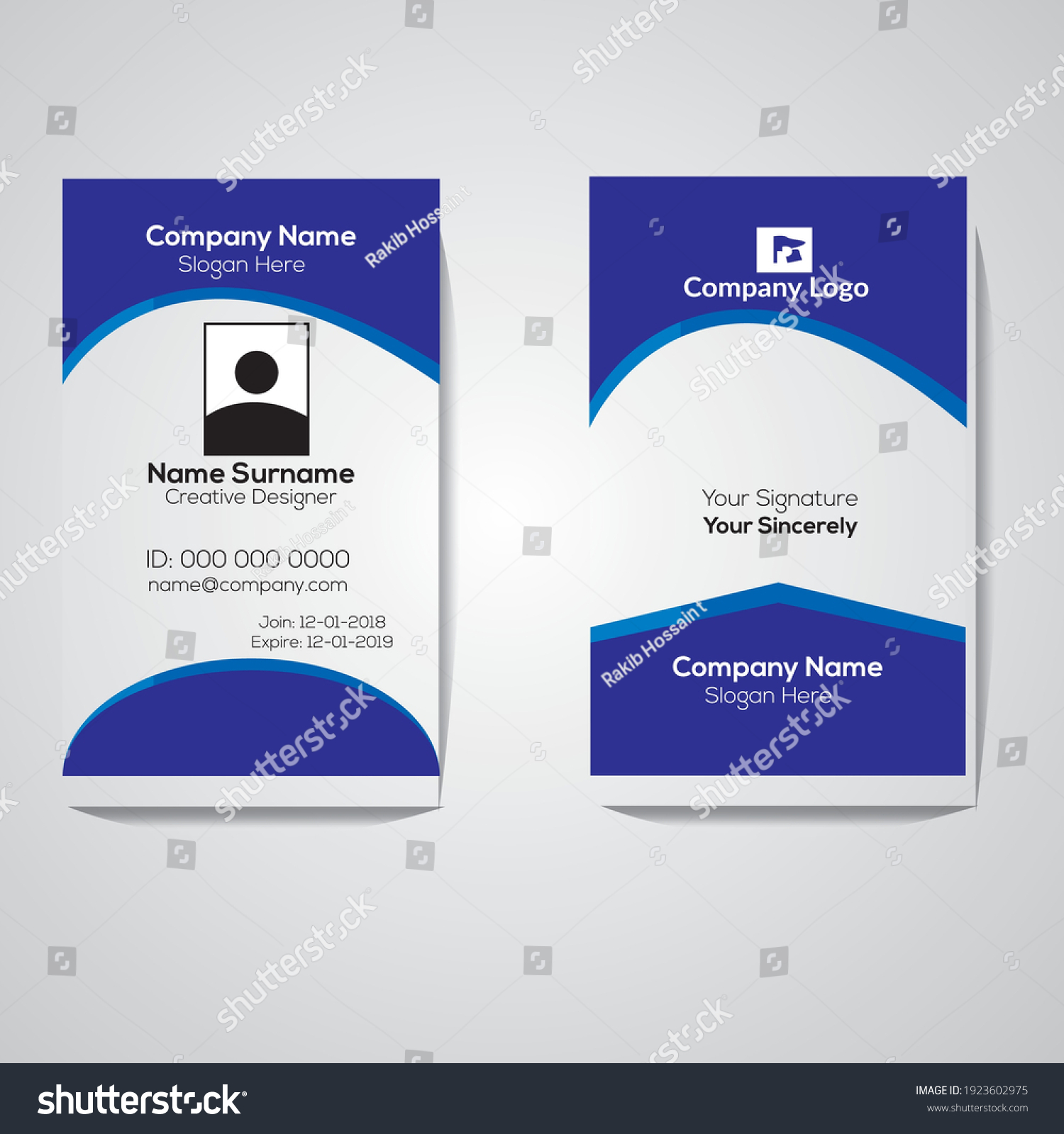 Blue Id Card Design Vector Stock Vector (Royalty Free) 1923602975