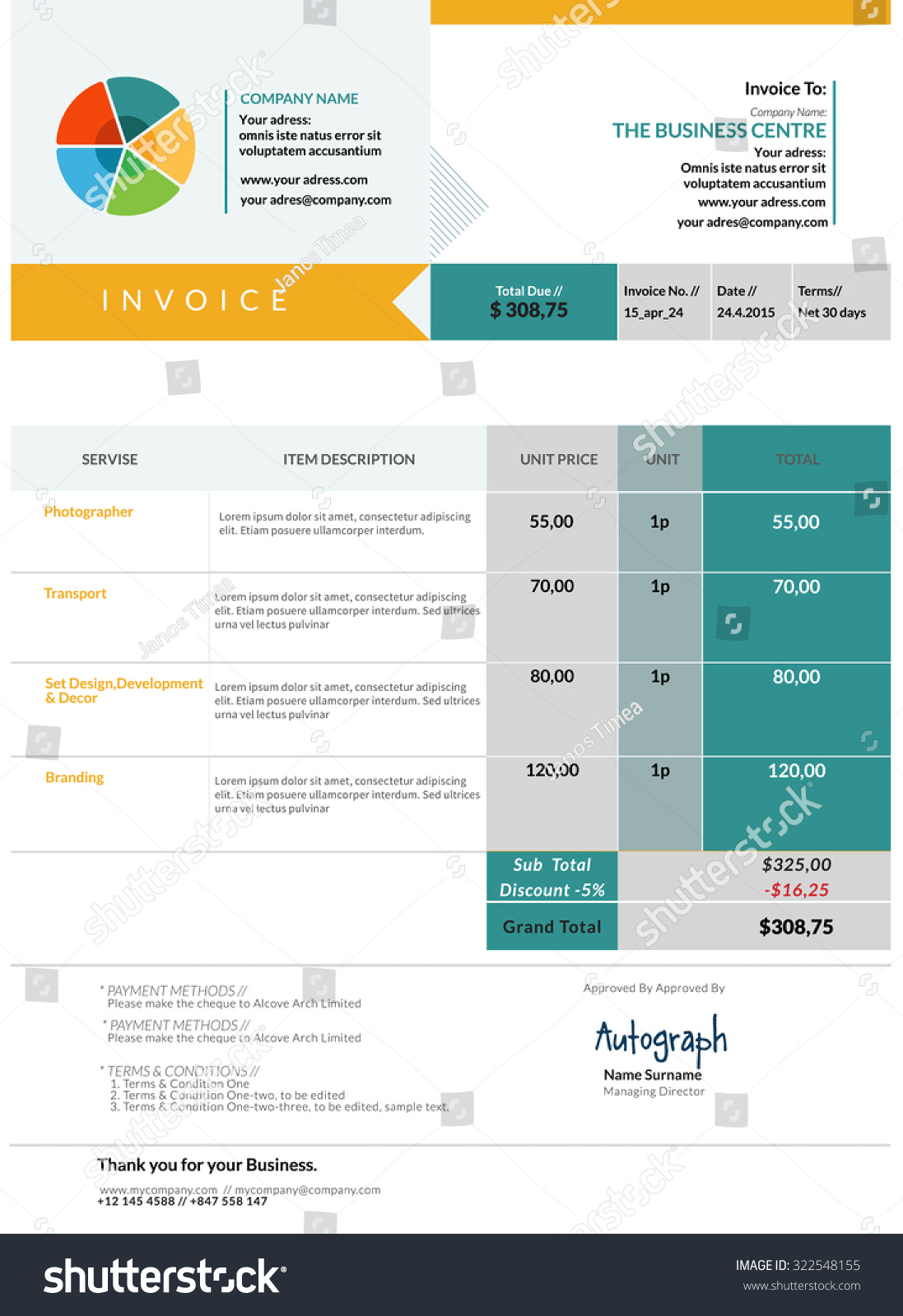Blue Invoice Template Design Stock Vector (Royalty Free) 322548155 ...