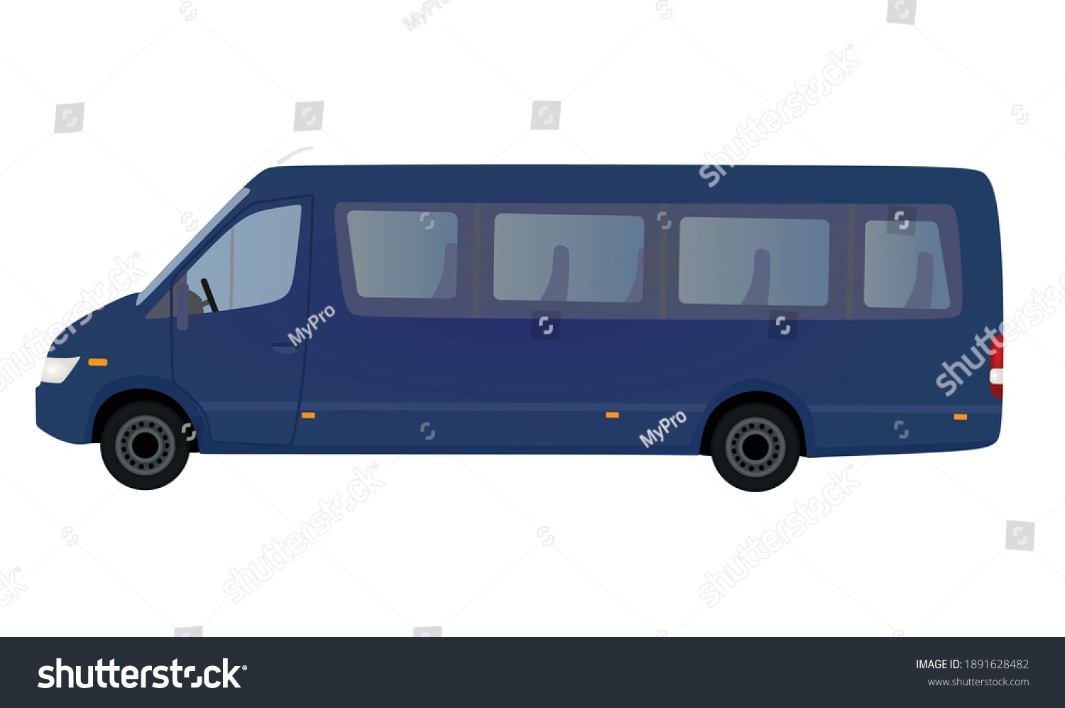 Blue Mini Bus Vector Illustration Stock Vector (Royalty Free) 1891628482
