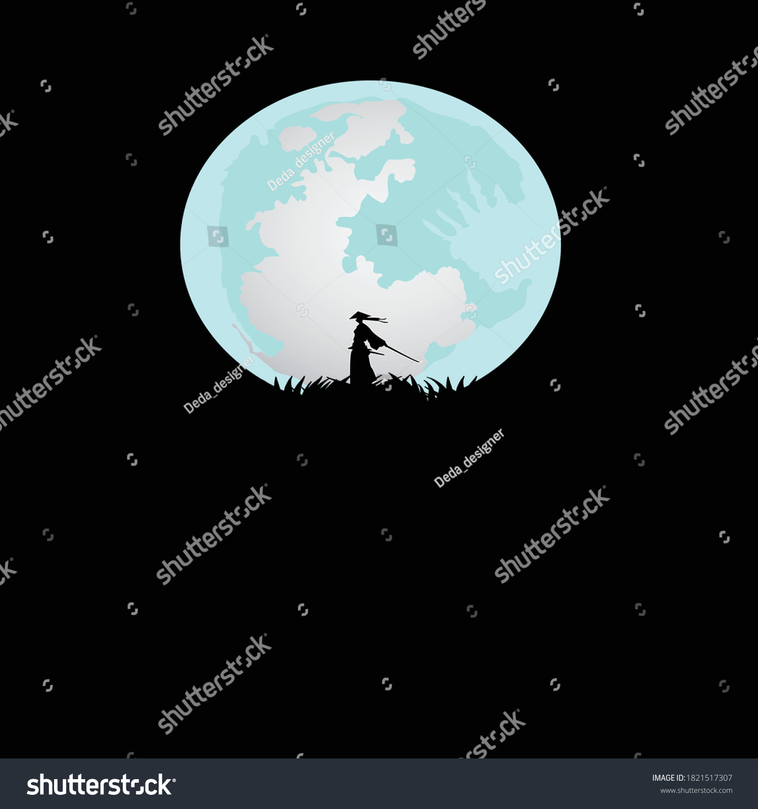 Blue Moon Samurai Art Vector Stock Vector (Royalty Free) 1821517307 ...